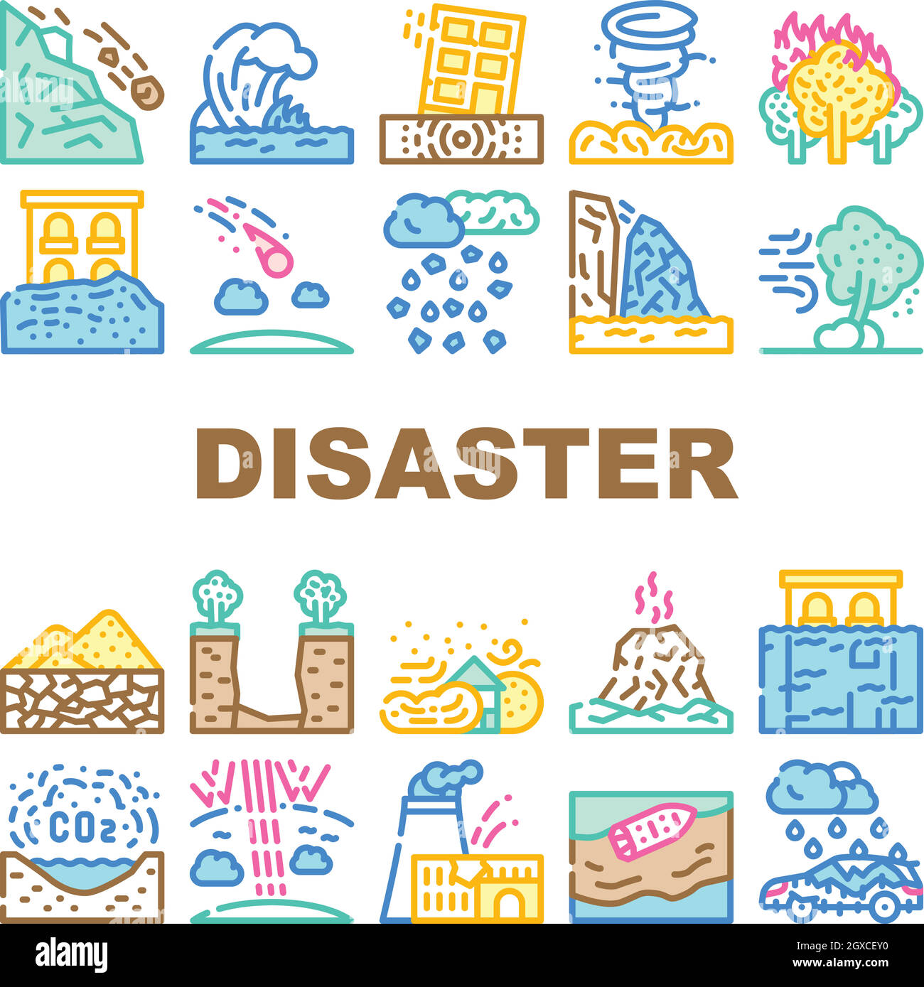 Disaster Destruction Collection Icons Set Vector Stock Vector Image ...