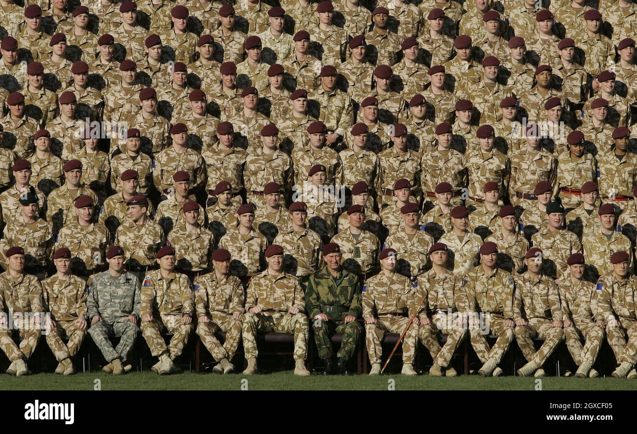 Prince Charles, Prince of Wales (centre) poses with soldiers during a ...