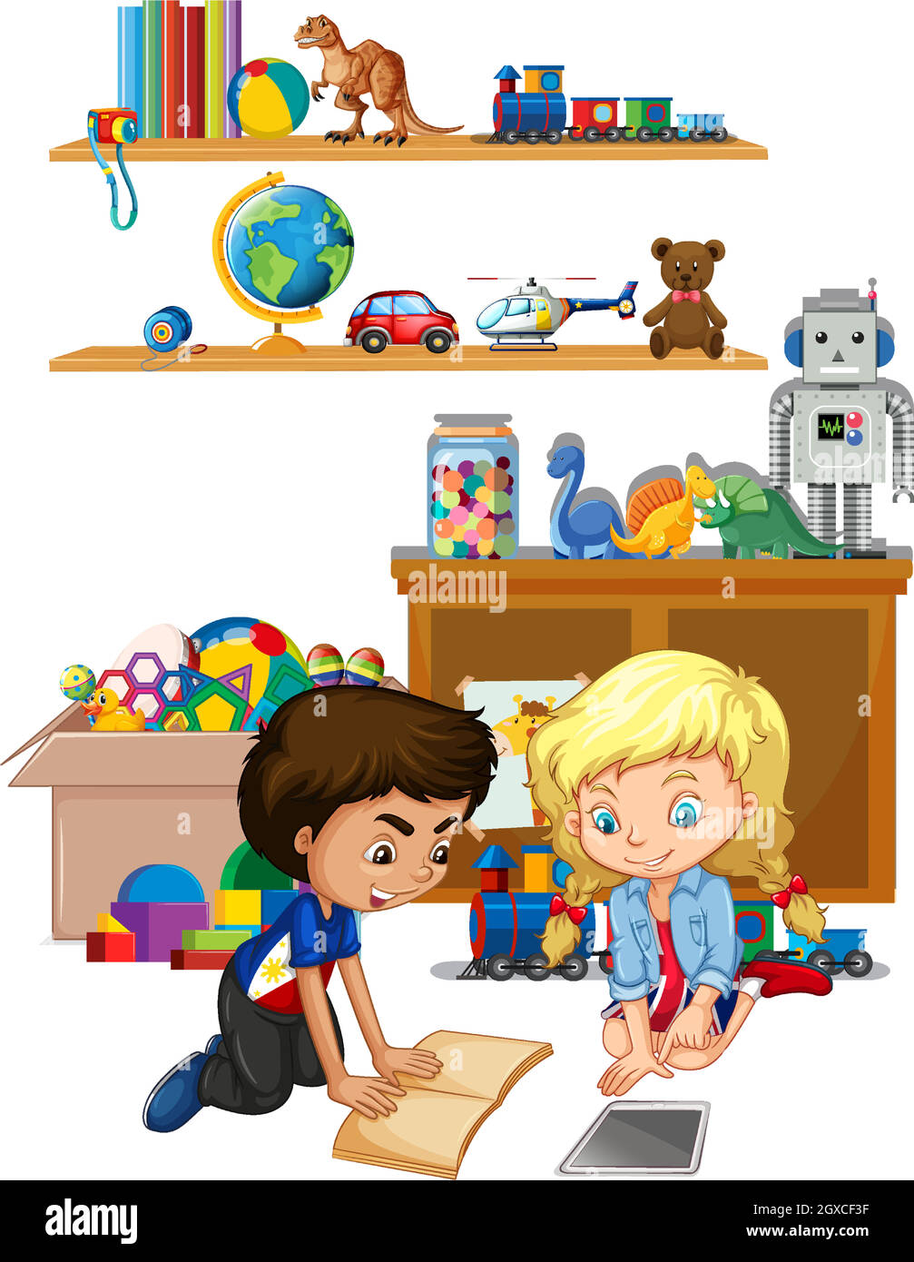 scene-with-boy-and-girl-reading-in-the-room-stock-vector-image-art