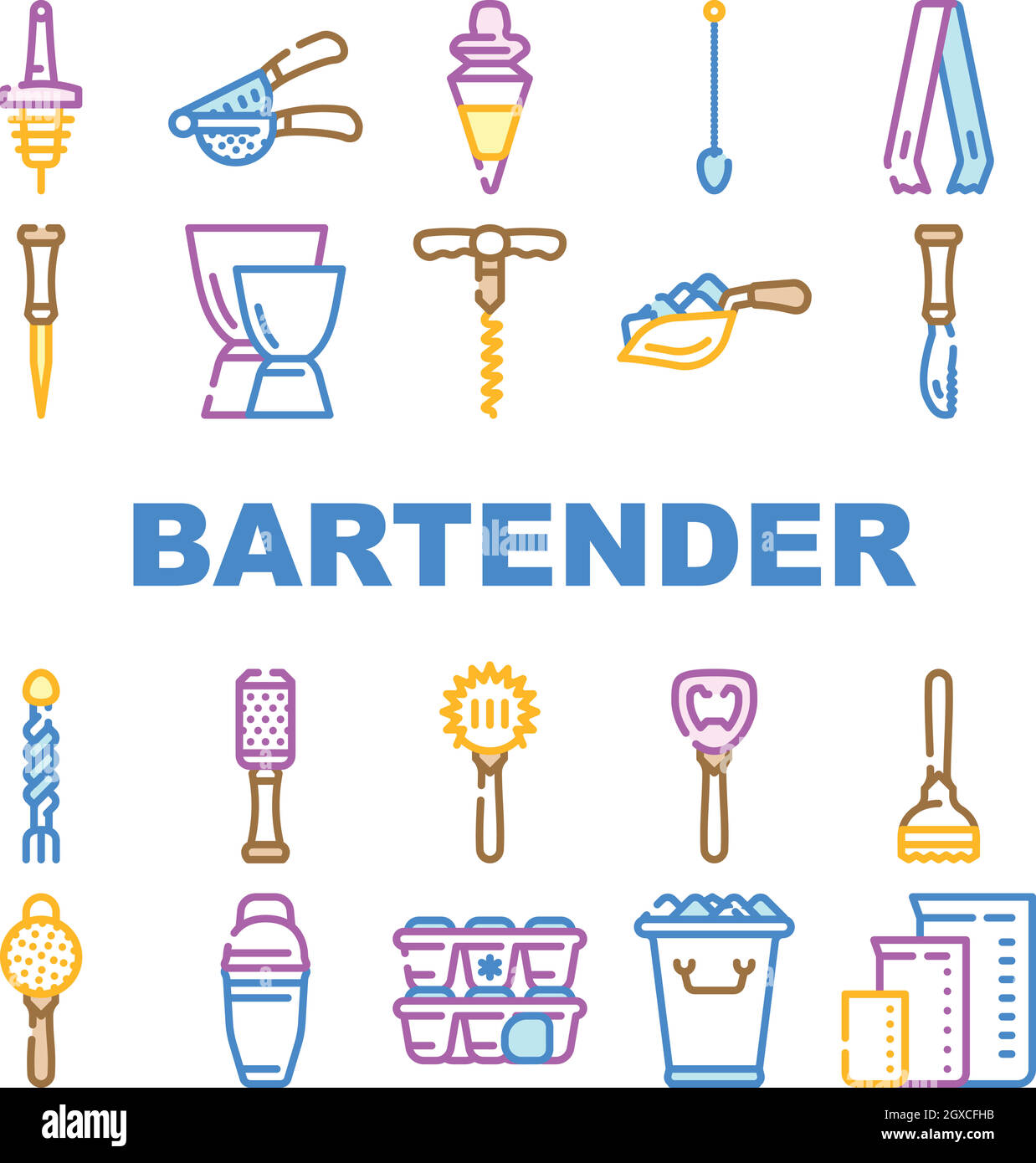 Bartender Accessory Collection Icons Set Vector Stock Vector Image ...