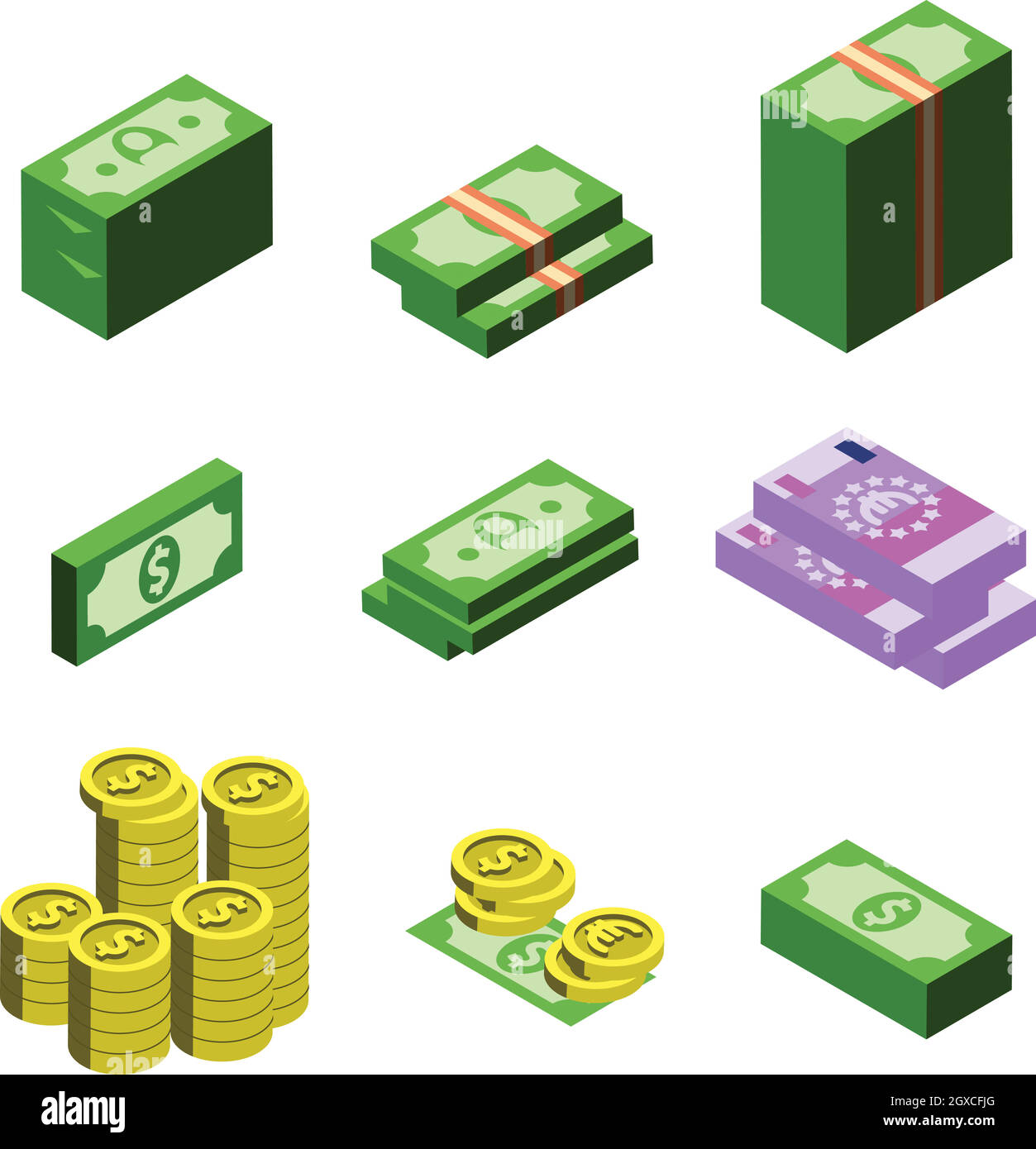 Money Dollar And Euro Banknotes Coins Set Vector Stock Vector Image ...