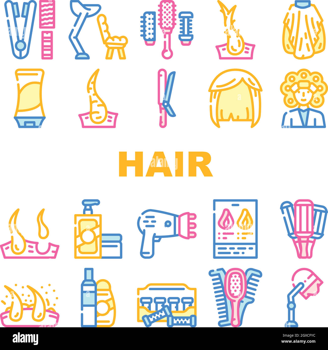 Healthy Hair Treatment Collection Icons Set Vector Stock Vector Image ...