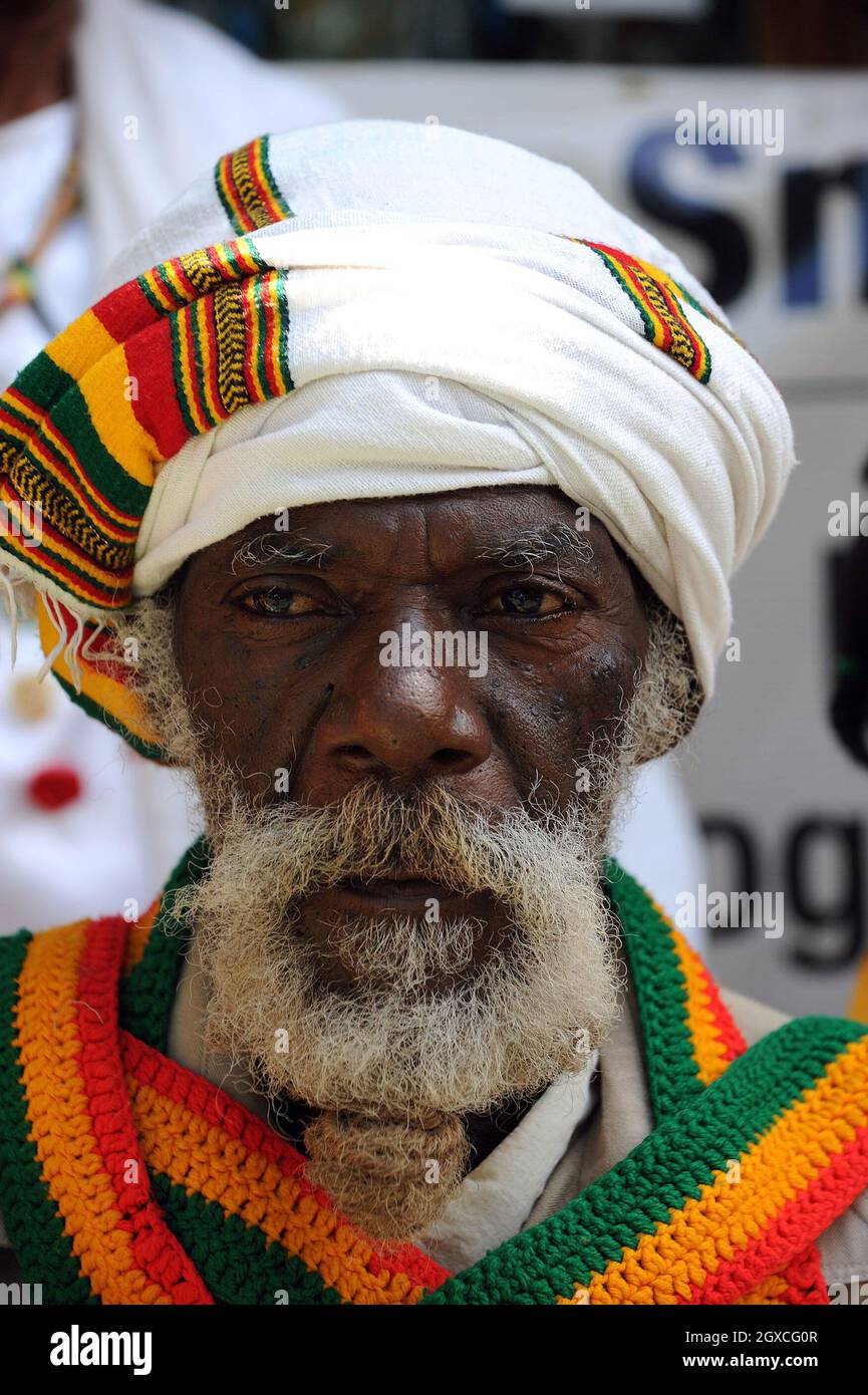 A rastafarian musician waits to meet Prince Charles, Prince of Wales ...