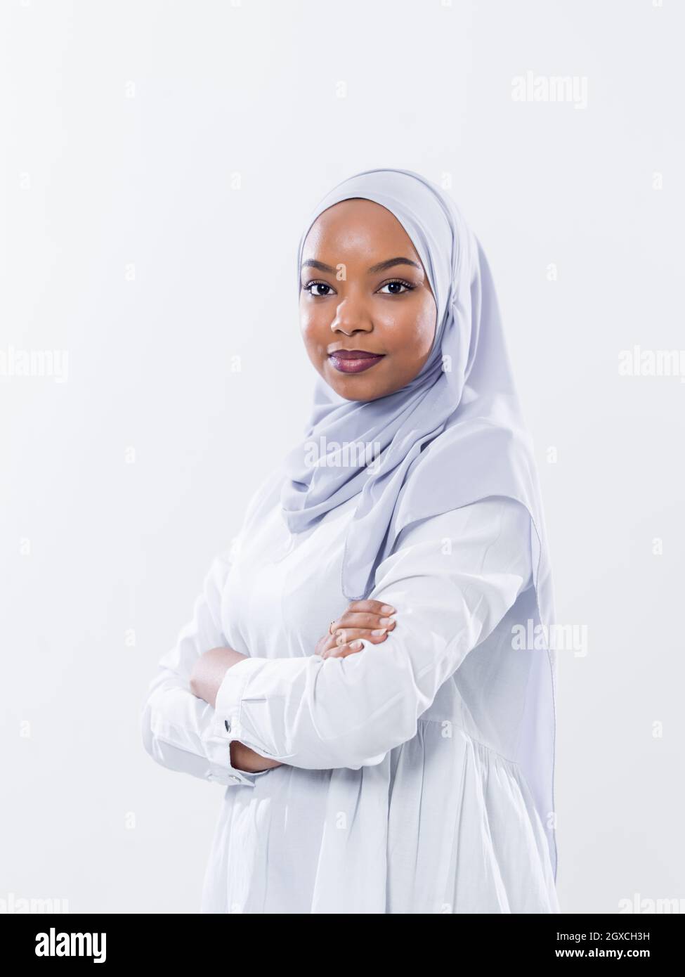 portrait of young modern muslim afro beauty wearing traditional islamic ...