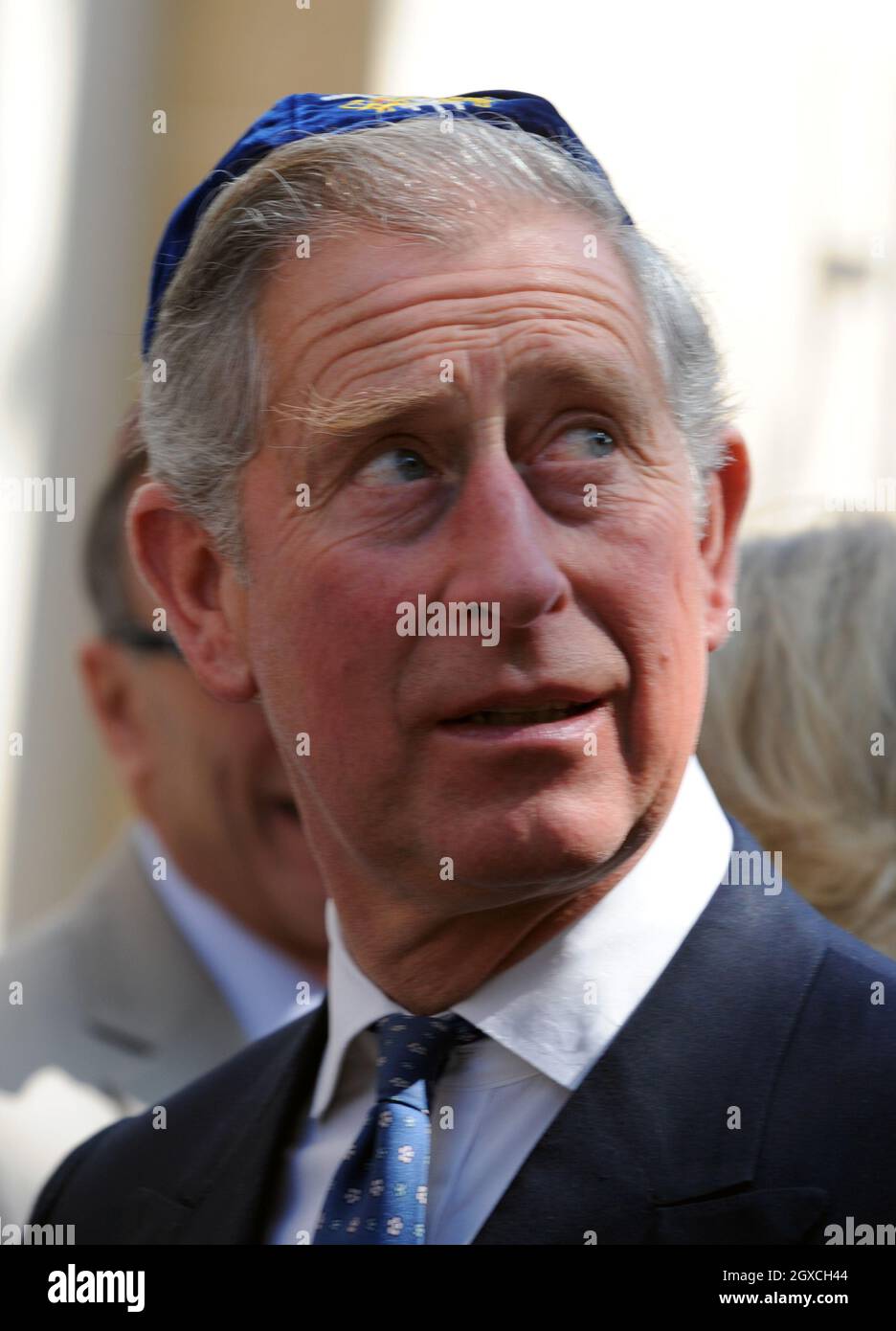 Prince Charles, Prince of Wales, wearing a Jewish yarmulka, opens the ...