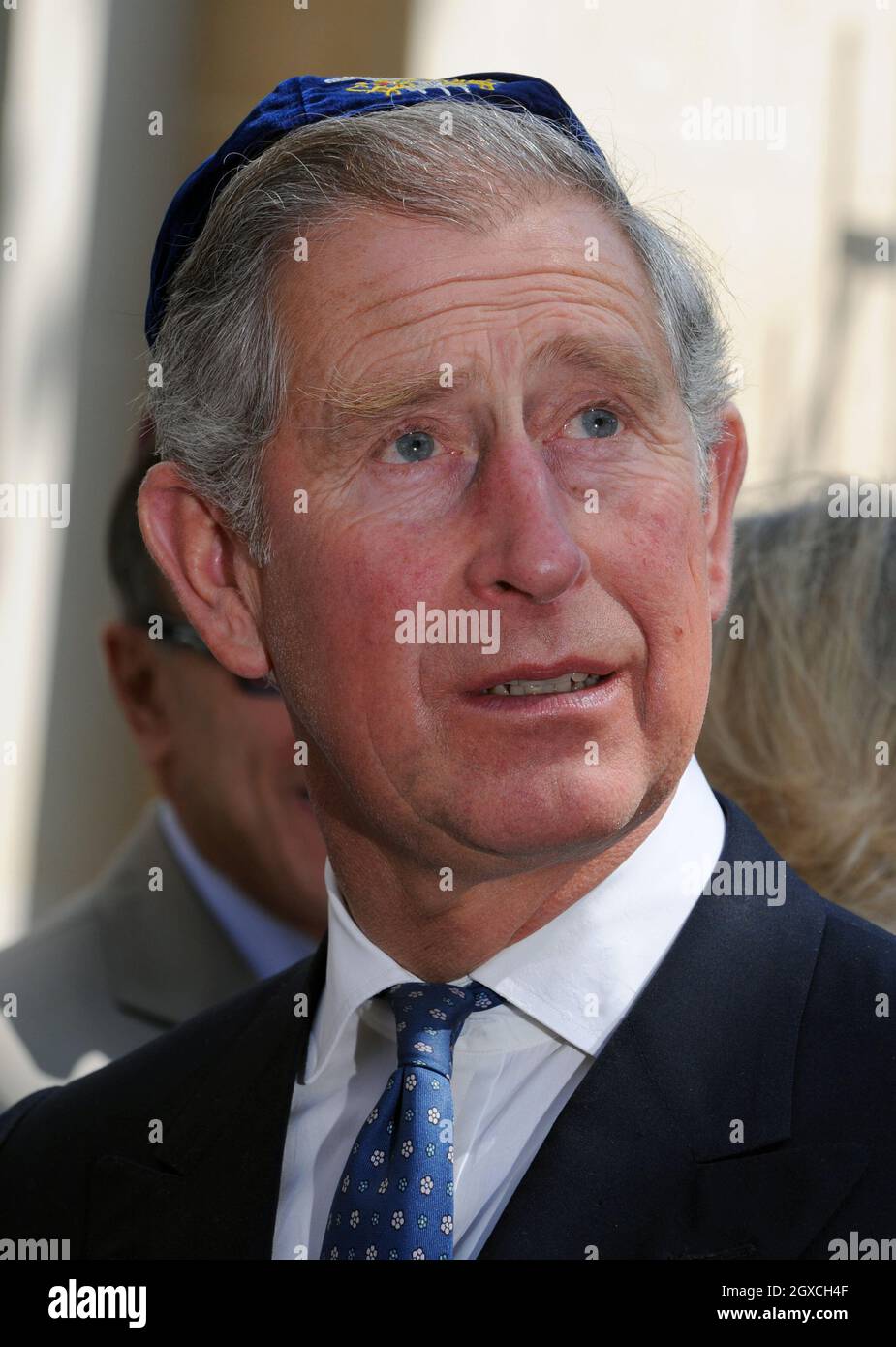 Prince Charles, Prince of Wales, wearing a Jewish yarmulka, opens the ...