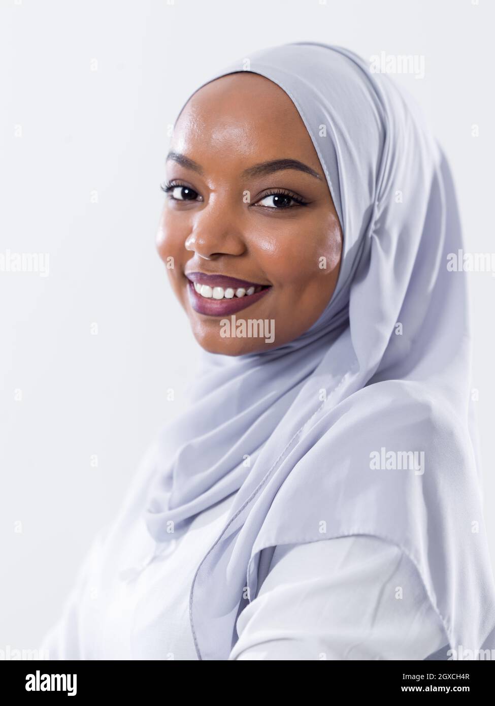 portrait of young modern muslim afro beauty wearing traditional islamic ...