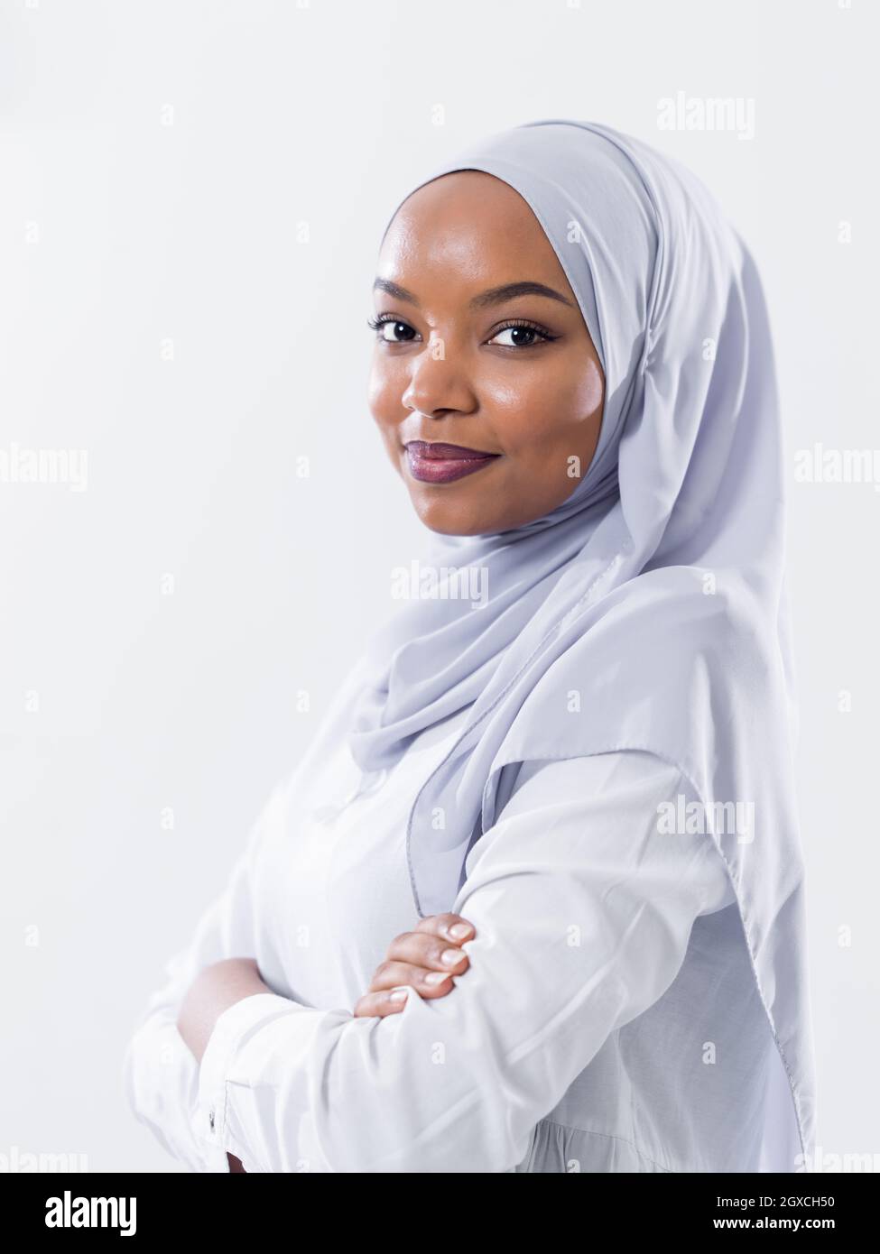 portrait of young modern muslim afro beauty wearing traditional islamic ...