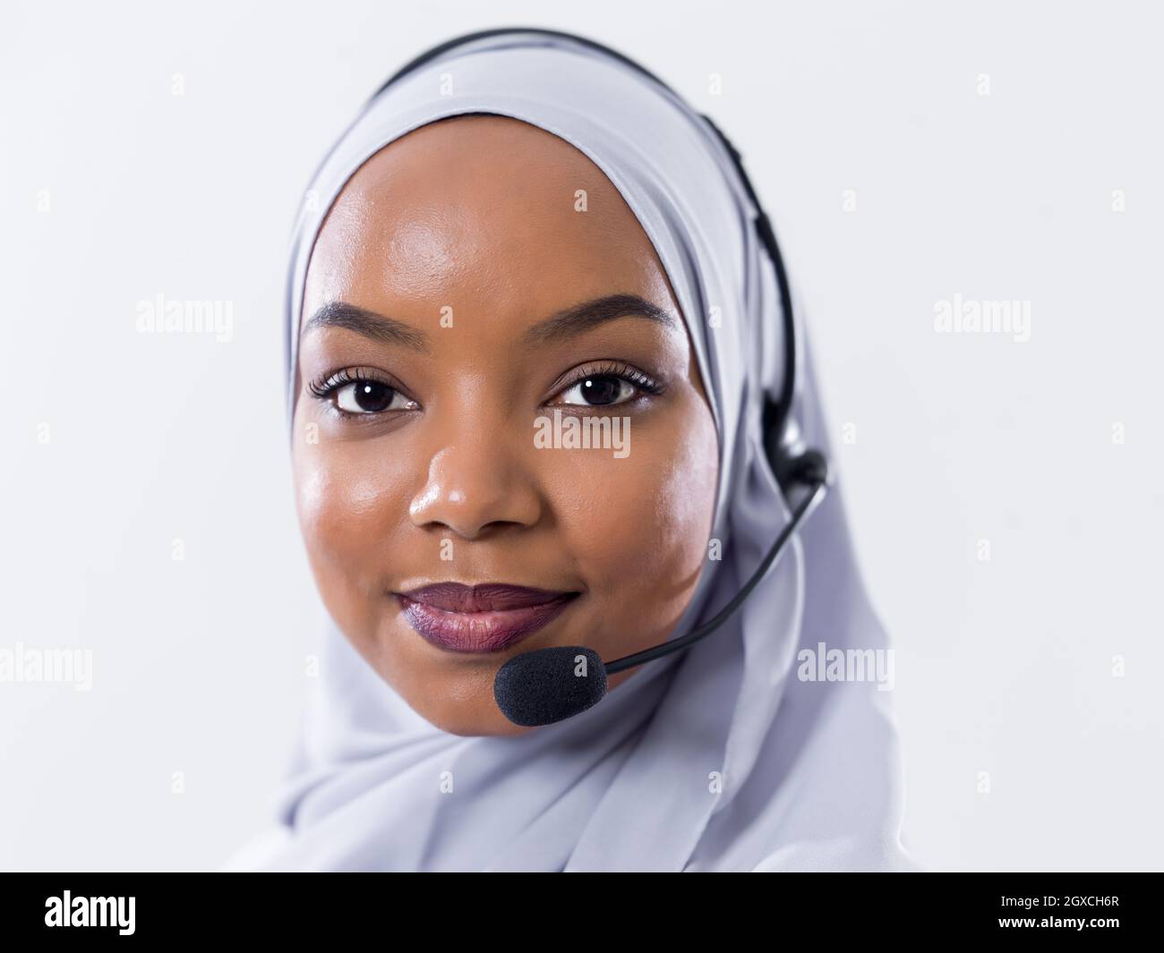 African muslim female with hijab scarf customer representative business ...