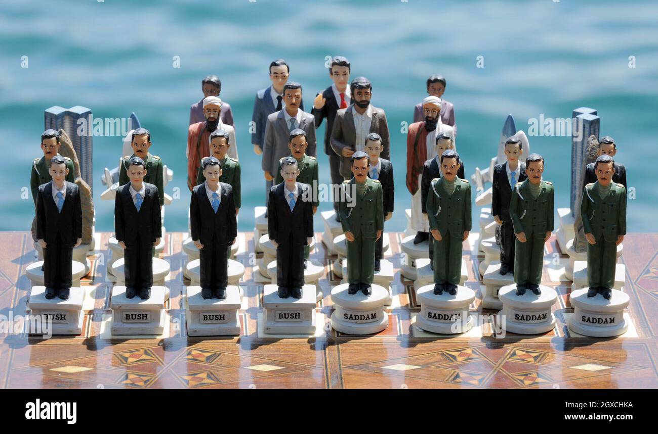 A political chess set on display in Istabul during the Queen's State ...