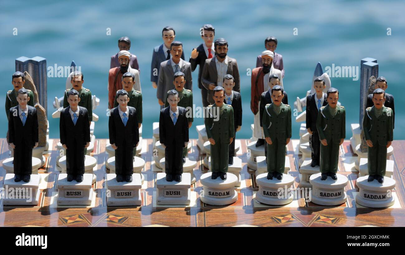 A political chess set on display at Kabatas school in Istabul during ...