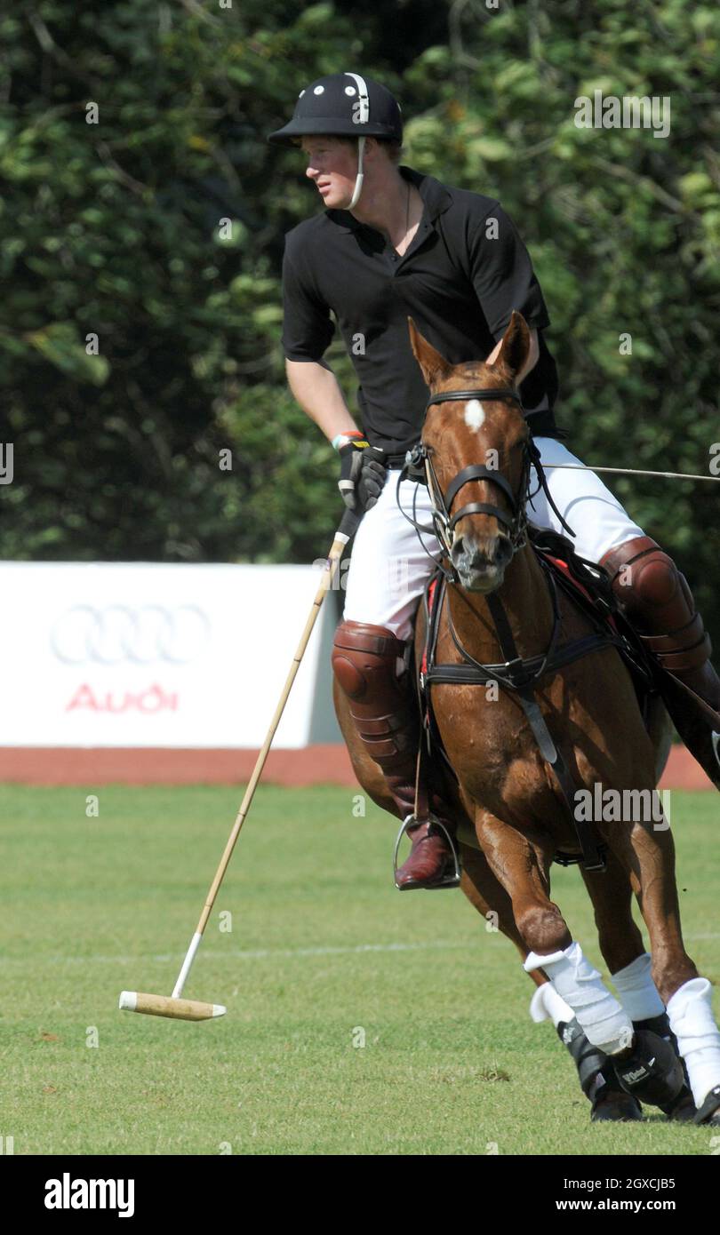 Prince Harry takes part in a charity polo match at the Beaufort Polo ...