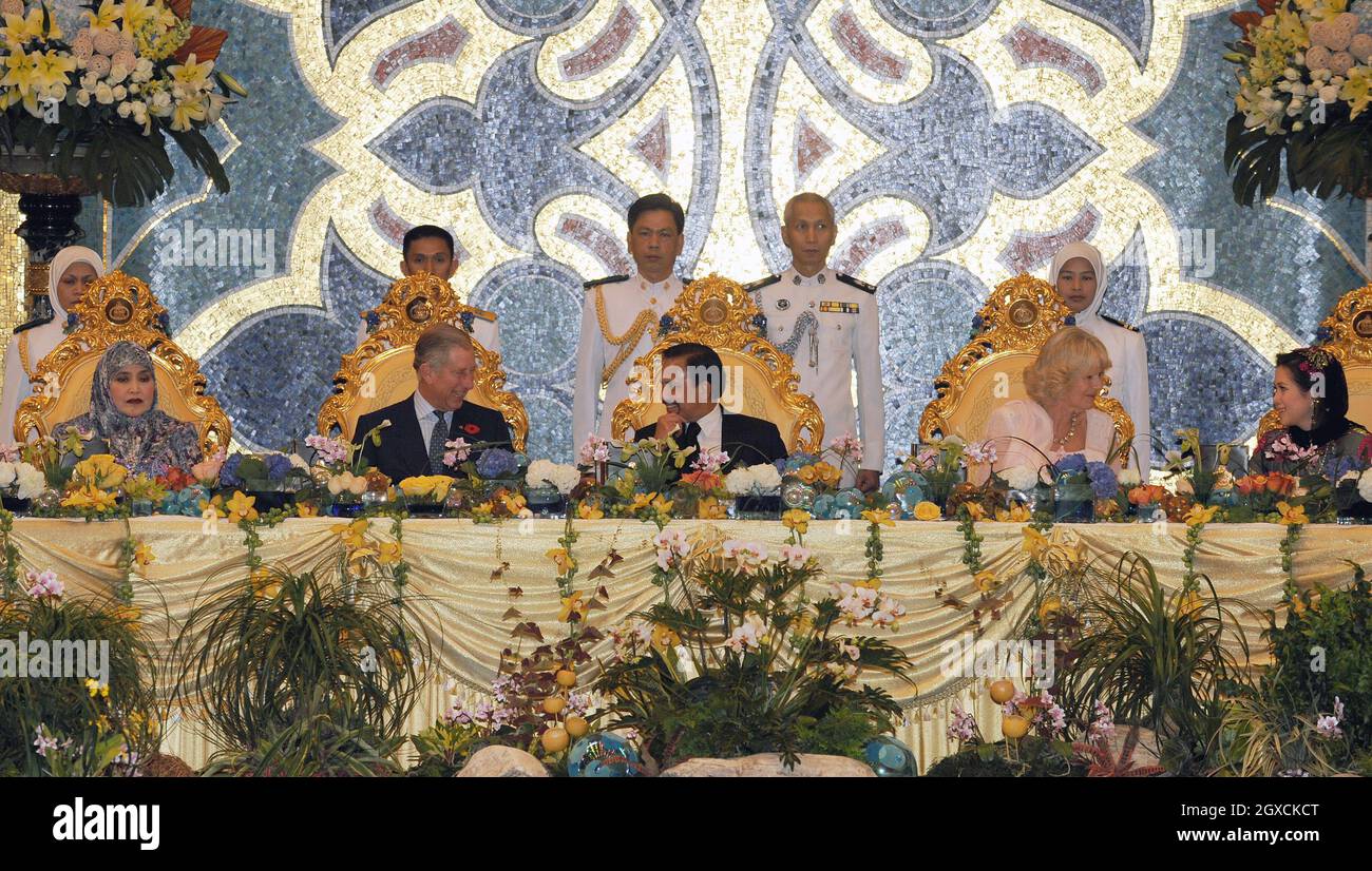 The Prince of Wales and The Duchess of Cornwall sit with Sultan ...