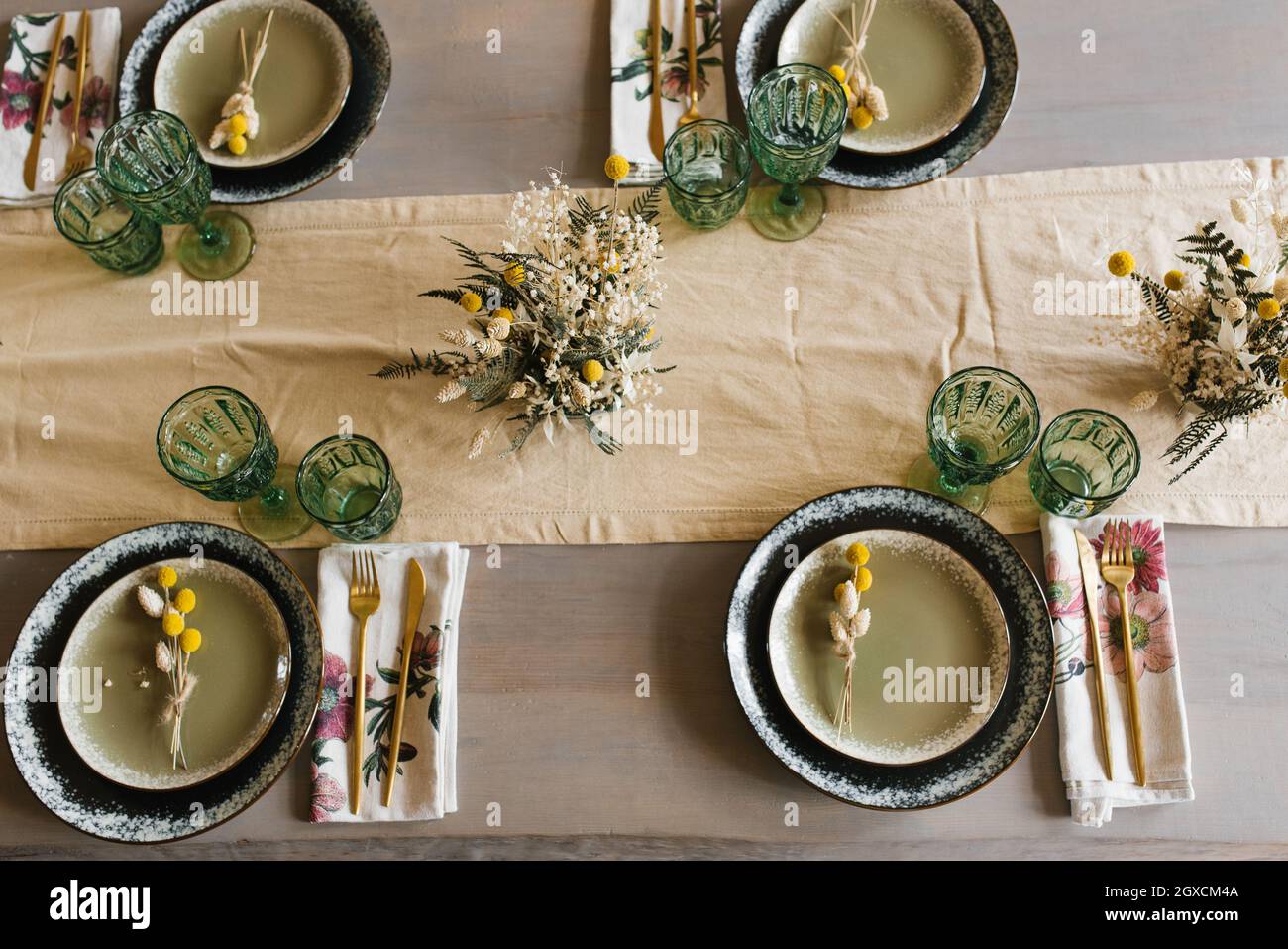 Serving of the dining table in the rustic style. Top view Stock Photo ...
