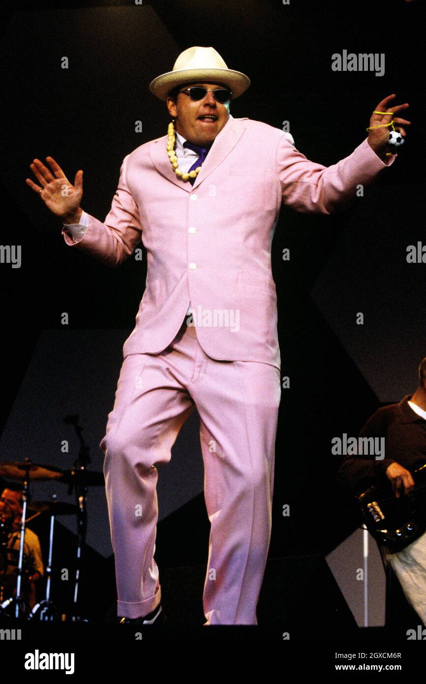 Suggs, lead vocalist of Madness, on stage at Madstock, Finsbury Park ...