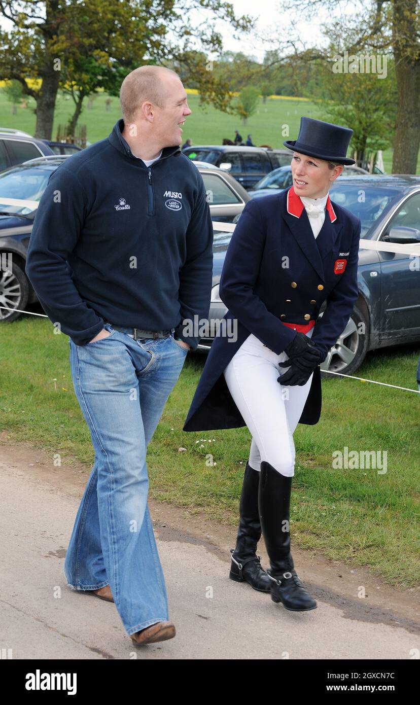 Zara Phillips and Mike Tindall walk together at Badminton Horse Trials ...