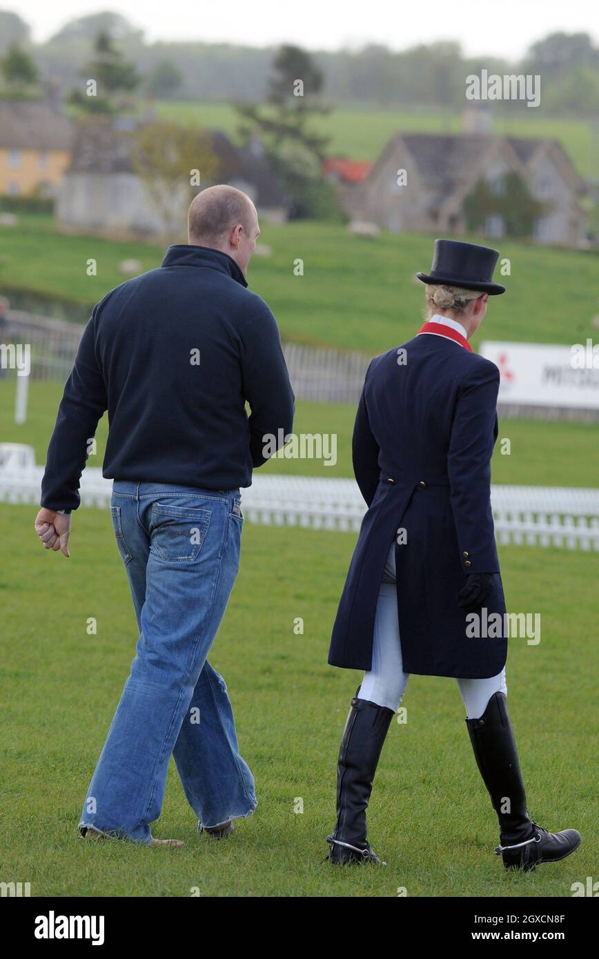 Zara Phillips and Mike Tindall walk together at Badminton Horse Trials ...