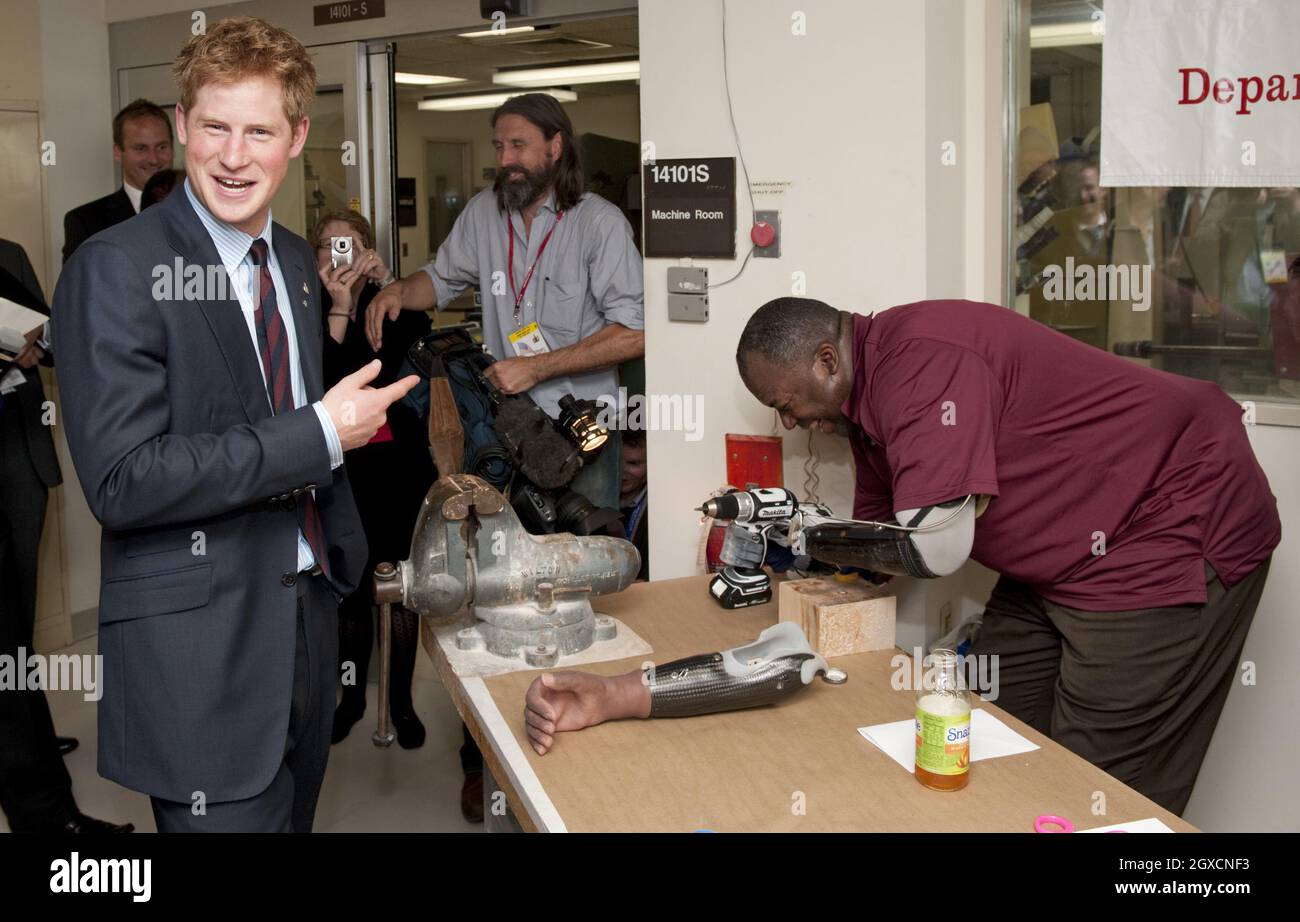 Prince Harry meets US Army Sgt Paul Yarbrough who demonstrates his DEKA ...