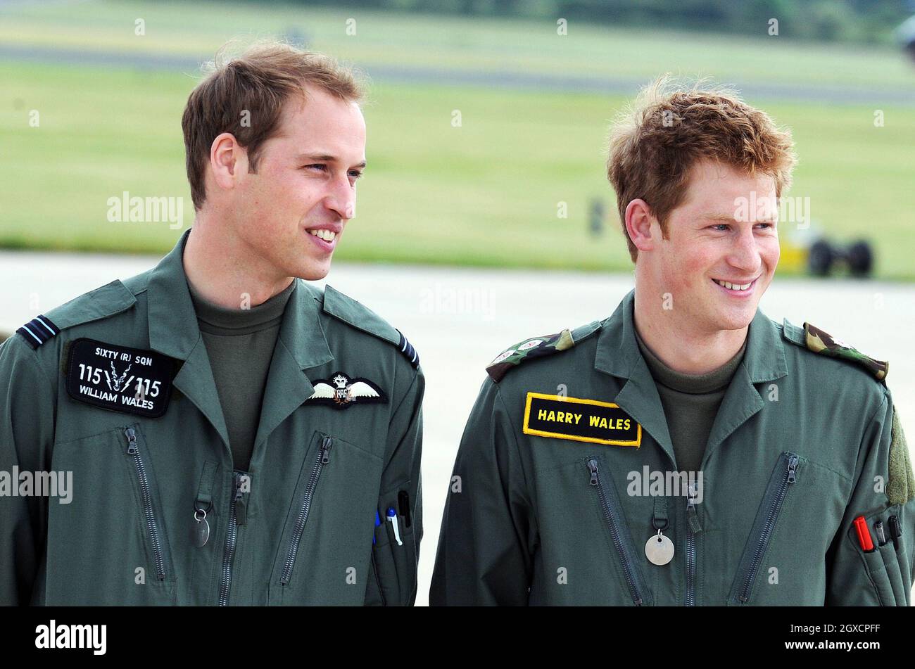 Prince William and Prince Harry pose during their military helicopter ...