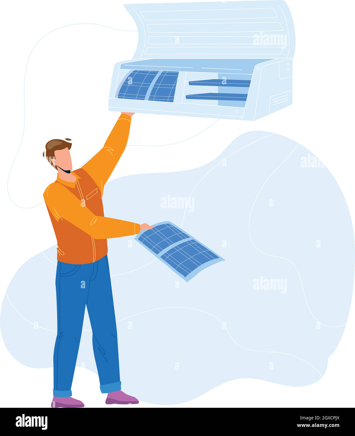 Repairing Conditioner Service Worker Man Vector Stock Vector Image ...