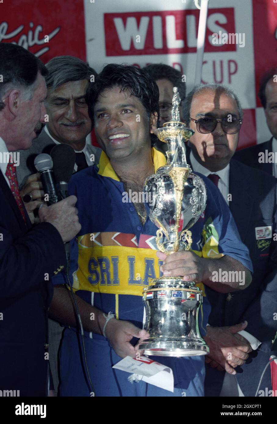 Sri Lanka's captain, Arjuna Ranatunga, holds the World Cup after his ...