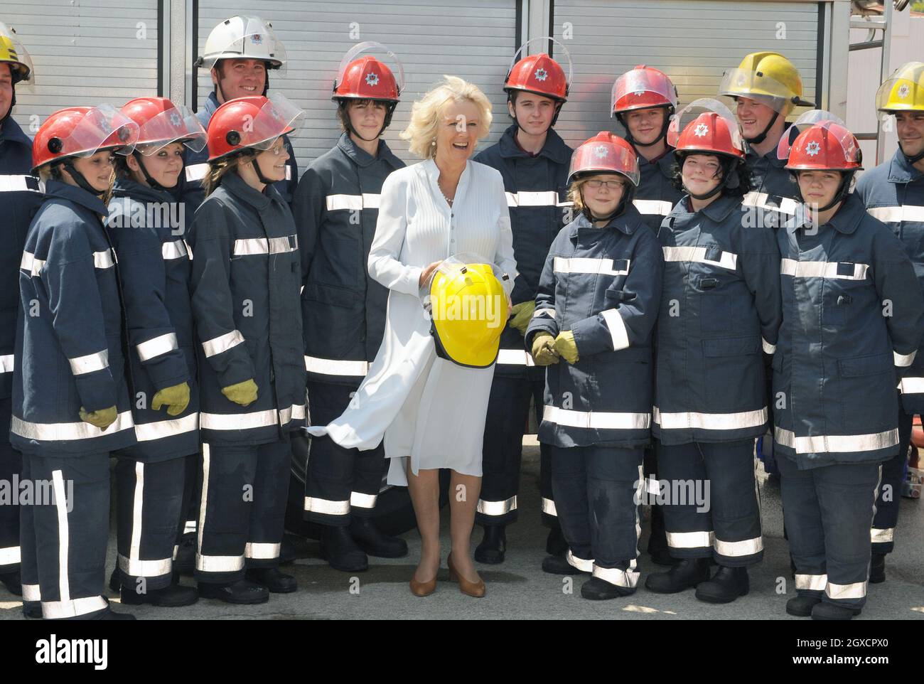 Camilla, Duchess of Cornwall poses with fire cadets when she attends ...