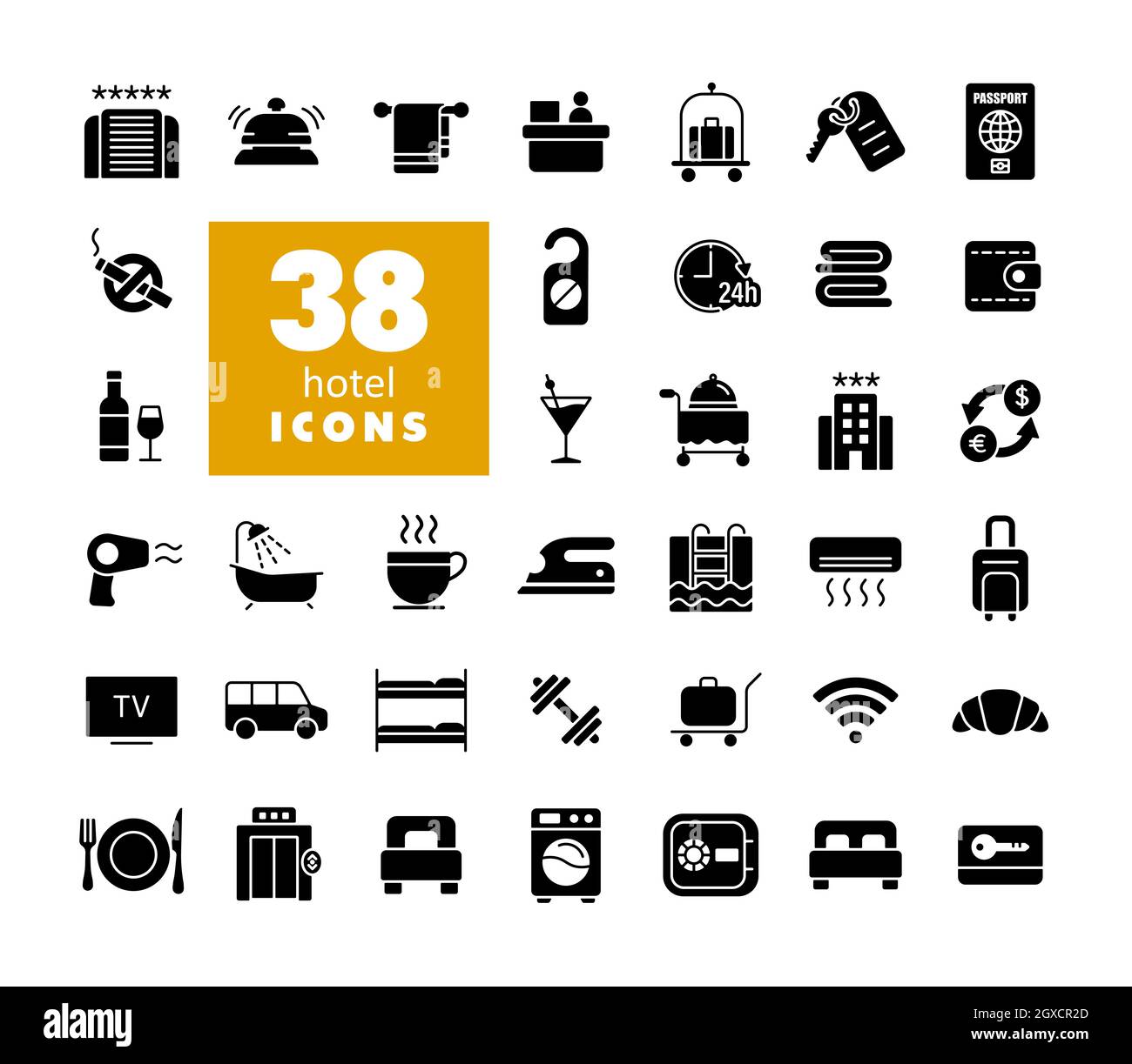 Hotel vector flat glyph icon set. Graph symbol for travel and tourism ...