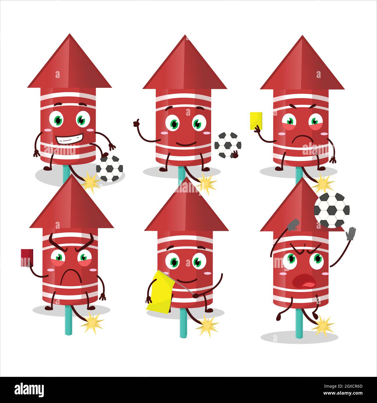Red rocket firework cartoon character working as a Football referee ...