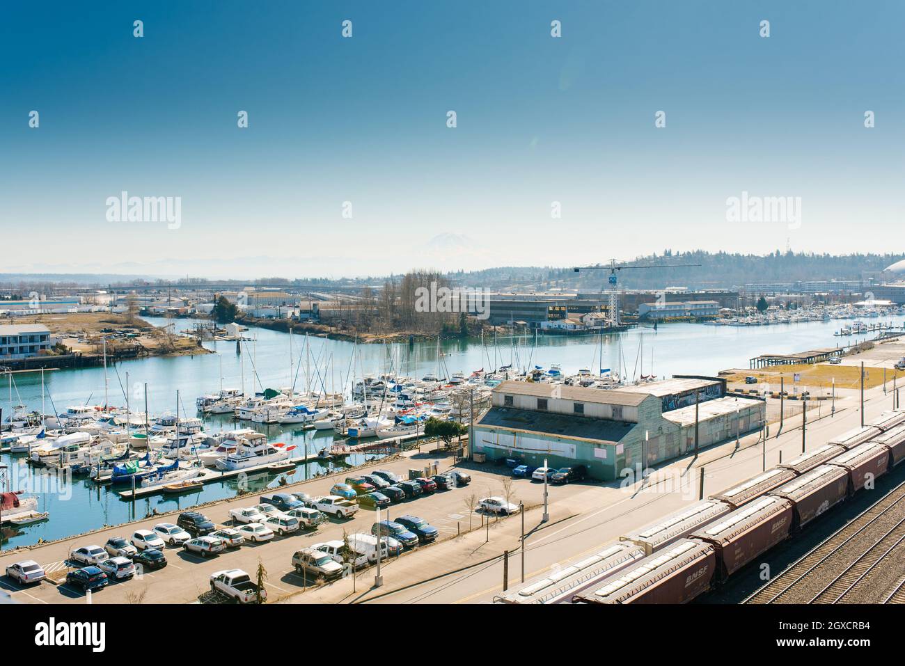 Tacoma, Washington, USA. April 2021. Bay and yachts of the seaport ...