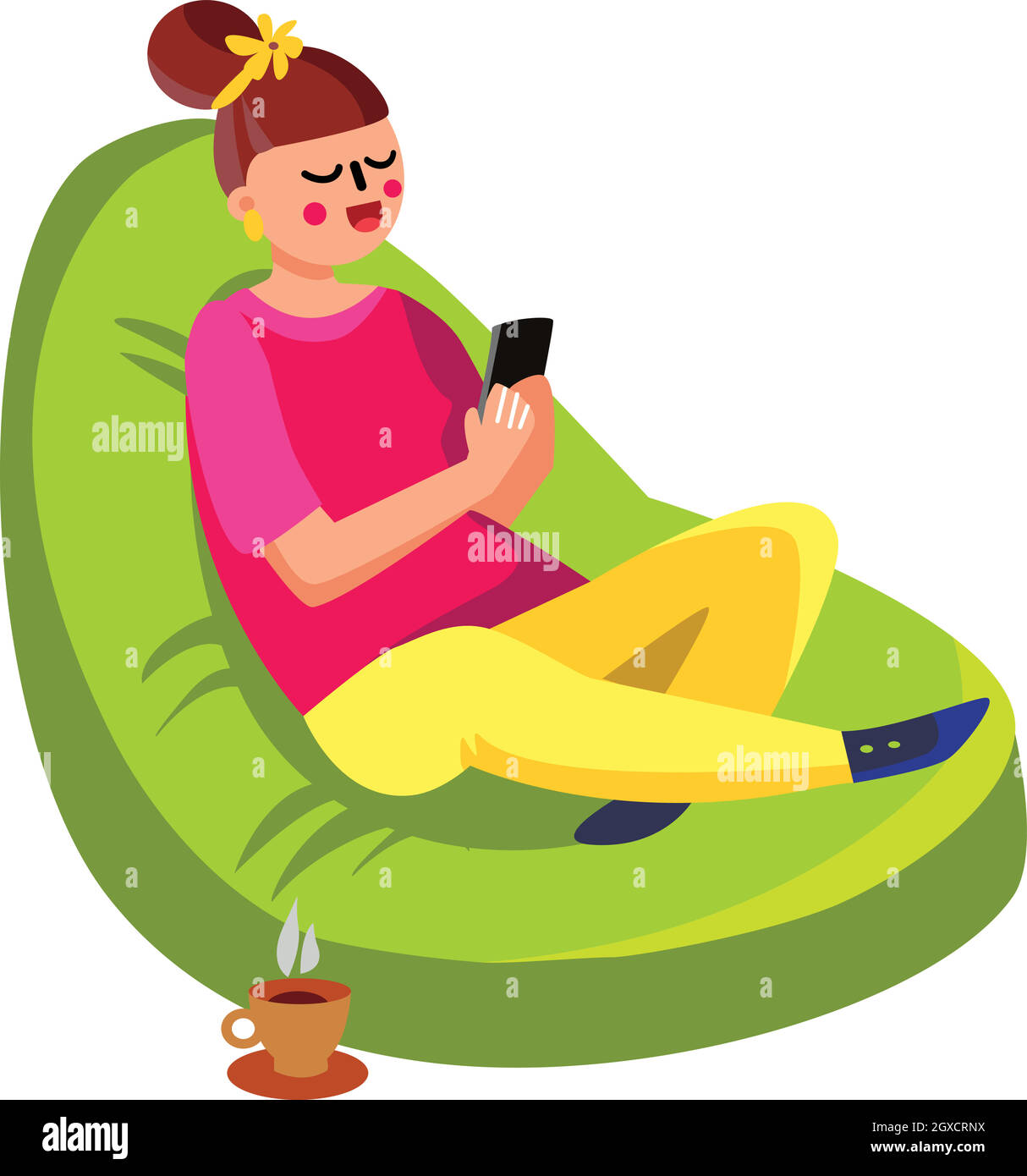 Girl Sitting In Beanbag And Using Cell Phone Vector Stock Vector Image ...
