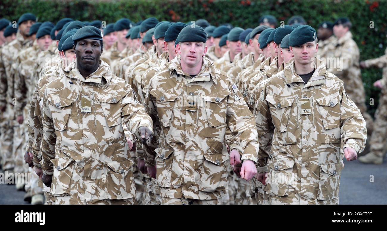 Soldiers from the 4th Battalion The Rifles perform a march past in ...