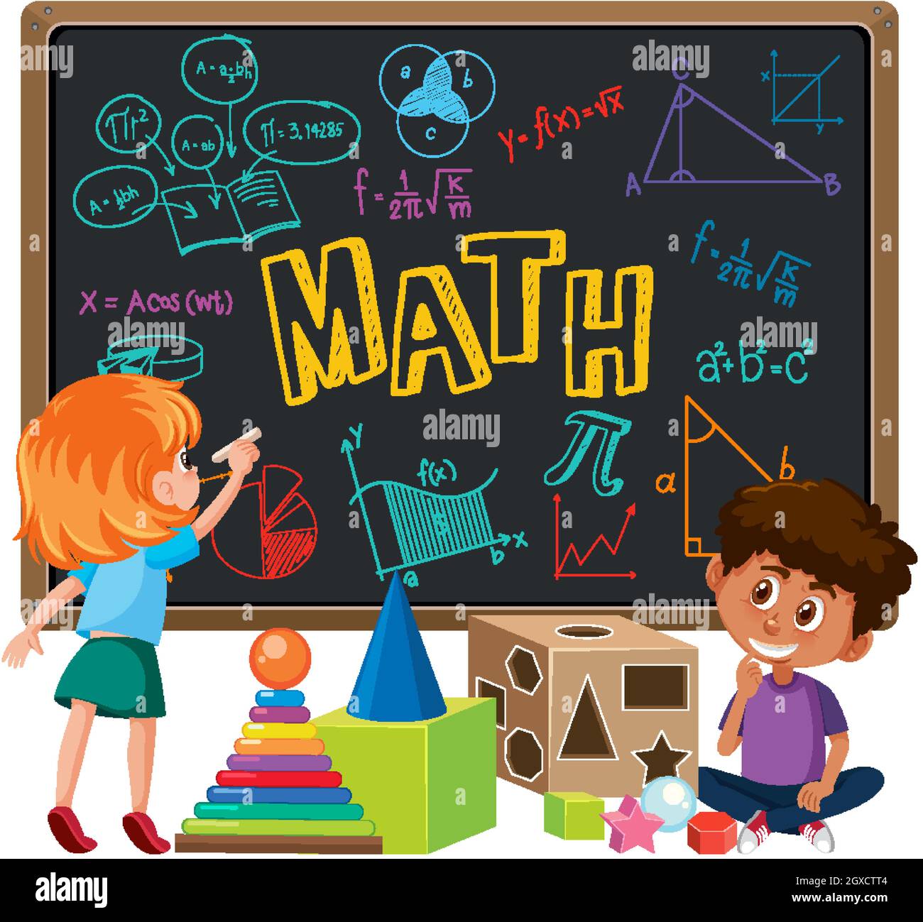 Children learning math with math symbol and icon illustration Stock ...