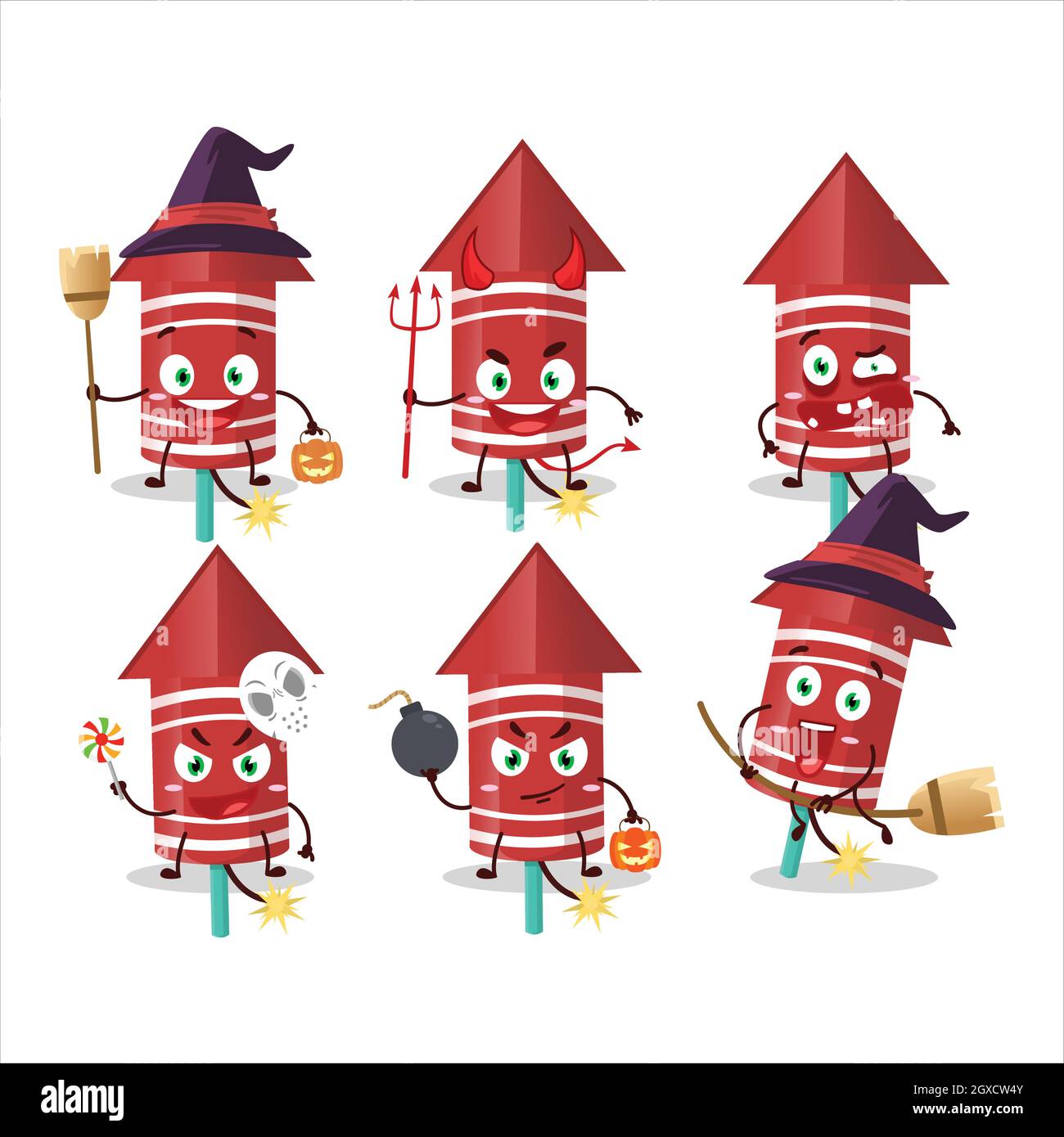 Halloween expression emoticons with cartoon character of red rocket ...