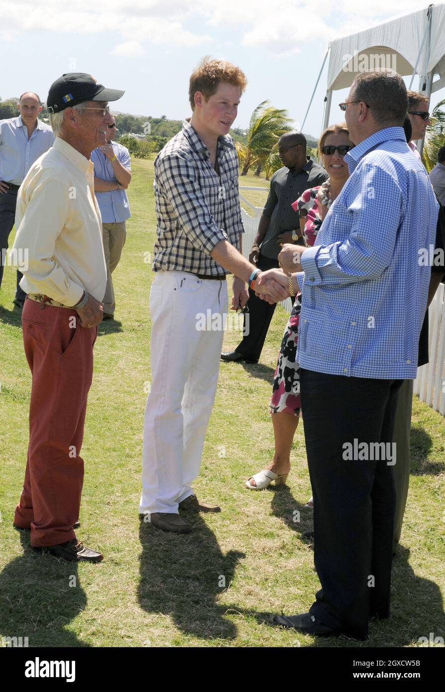 Prince Harry meets the Prime Minister of Barbados David Thompson at the ...