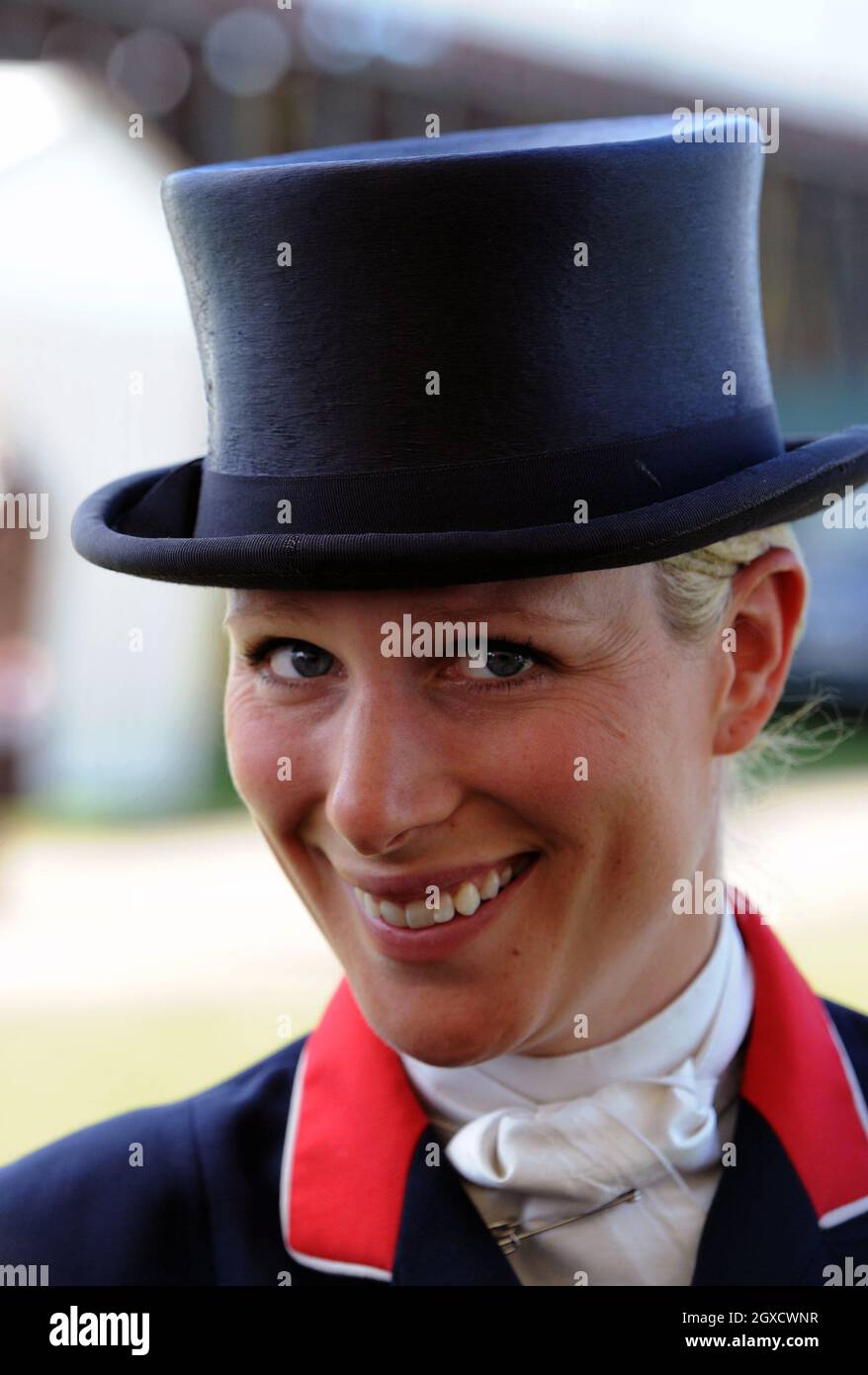 Zara Phillips prepares for the dressage section at the 2010 Badminton ...