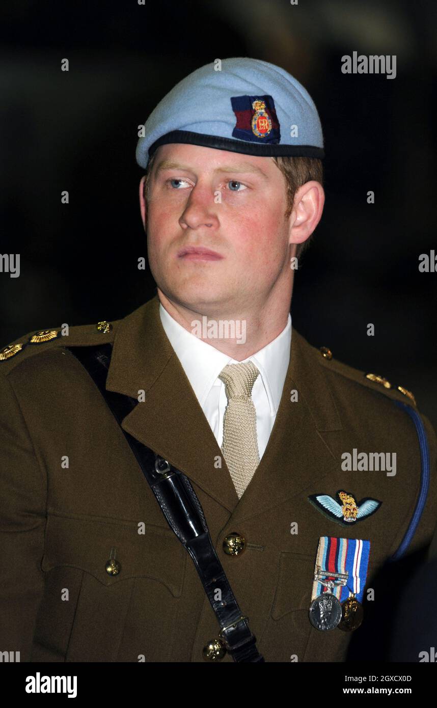 Prince Harry wears his Army Flying Corps blue beret following his pilot ...