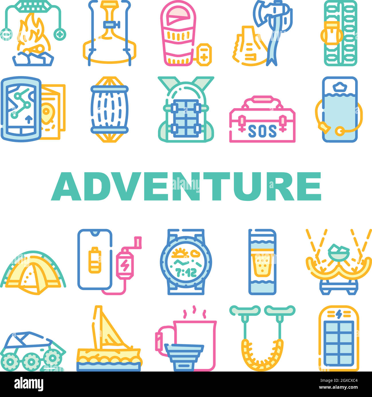 Adventure Equipment Collection Icons Set Vector flat Stock Vector Image ...
