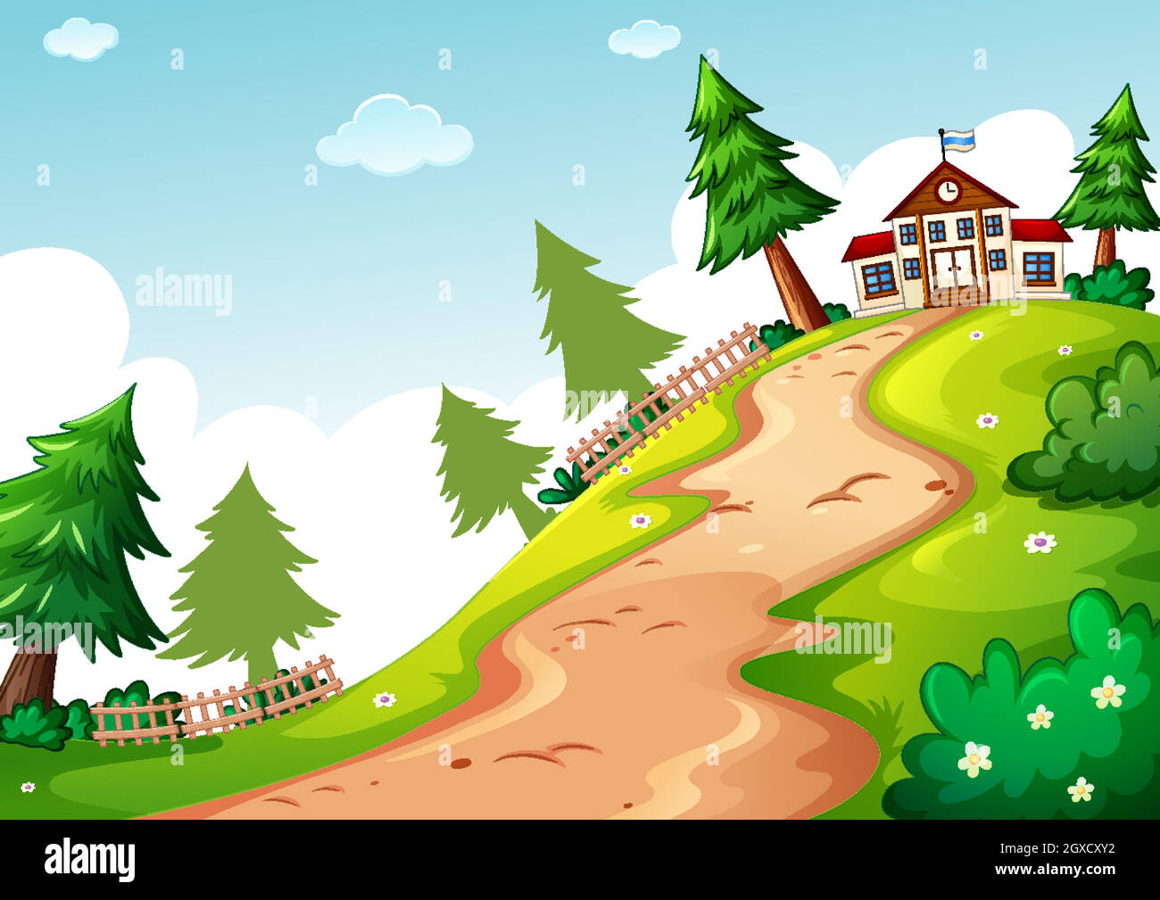 Long way to school scene cartoon style Stock Vector Image & Art - Alamy