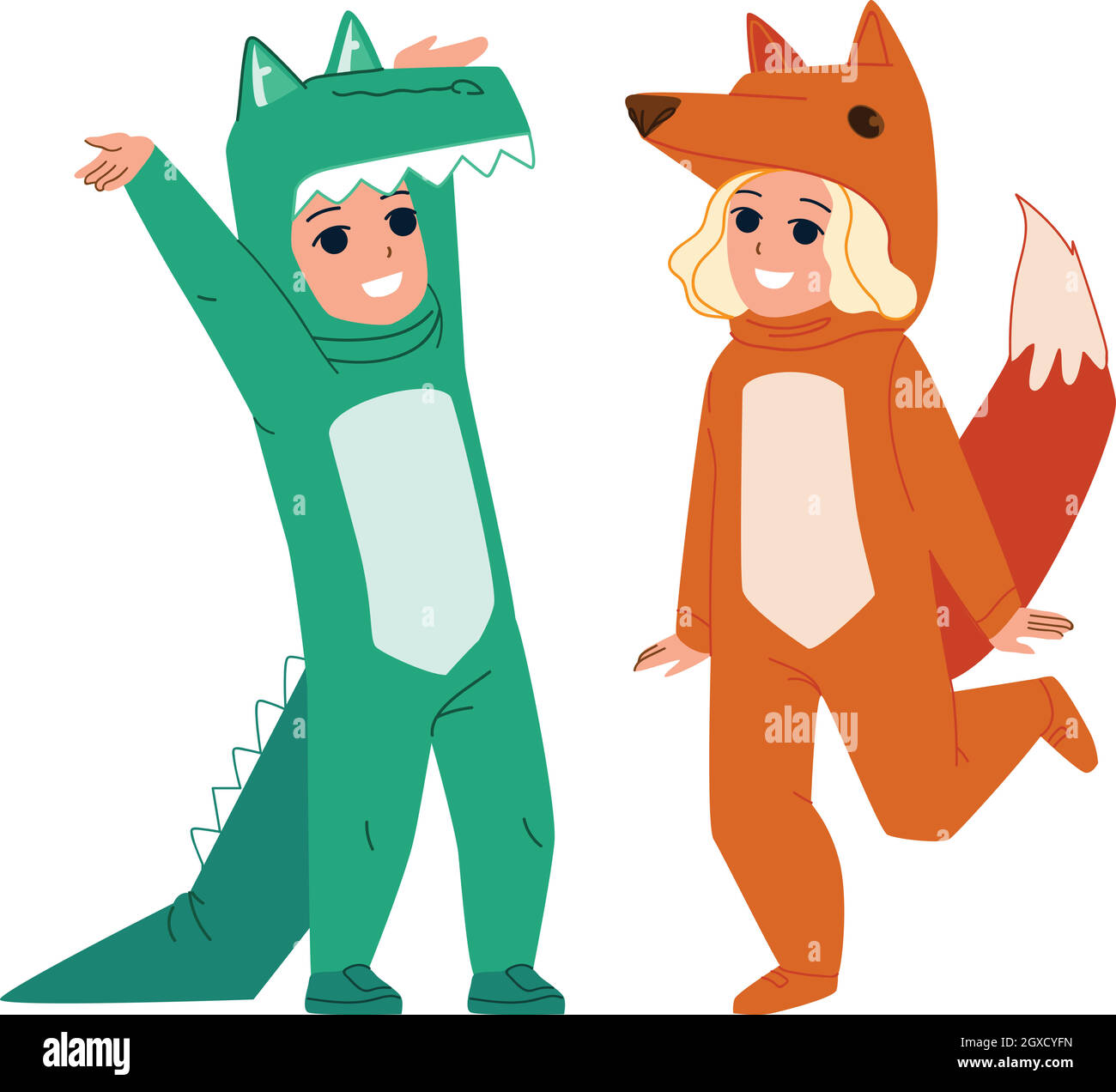 Kids Dressed Animal For Celebrate Halloween Vector Stock Vector Image ...
