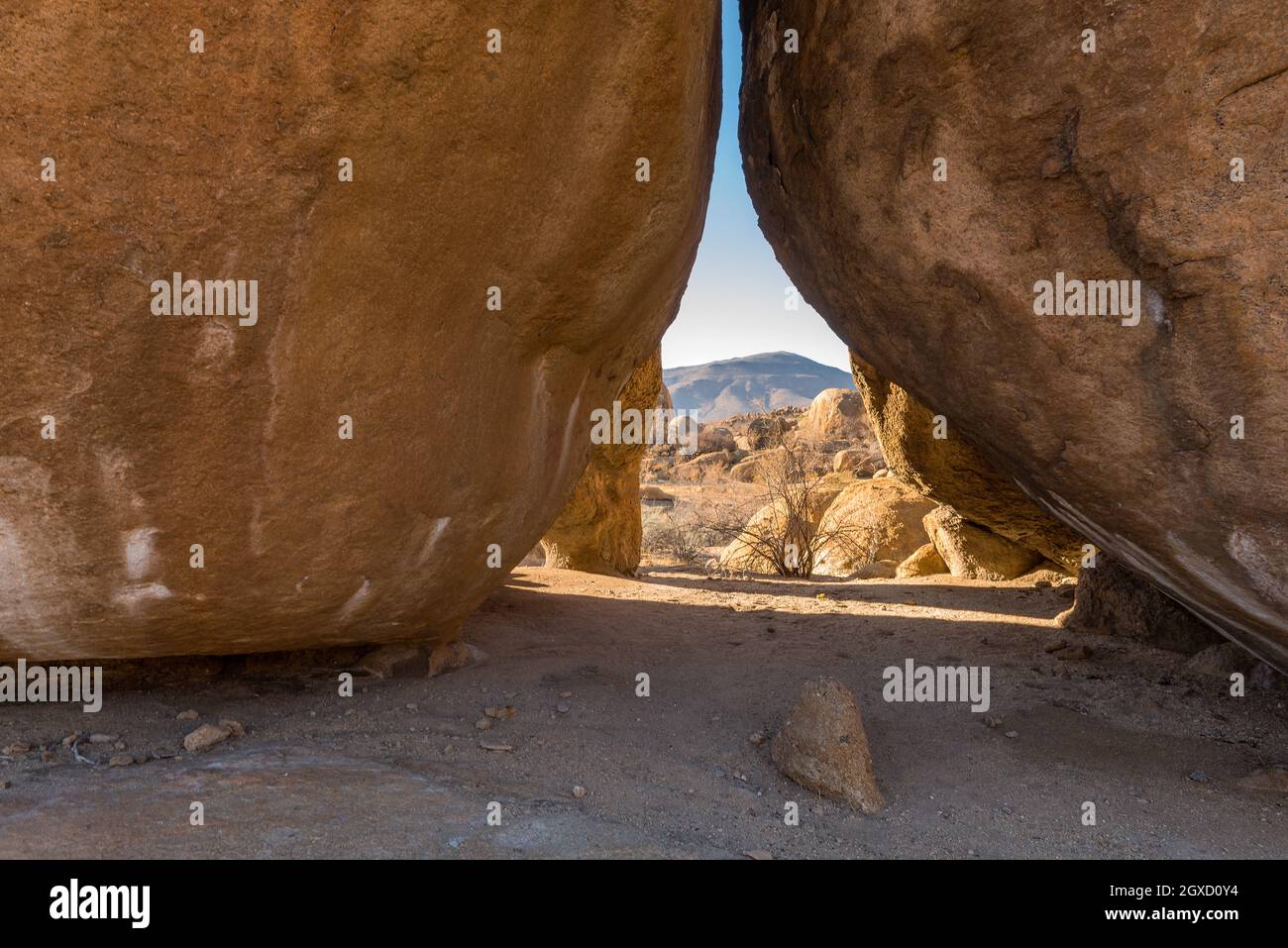 massive granite rock formation in the Erongo Mountains, Namibia Stock ...