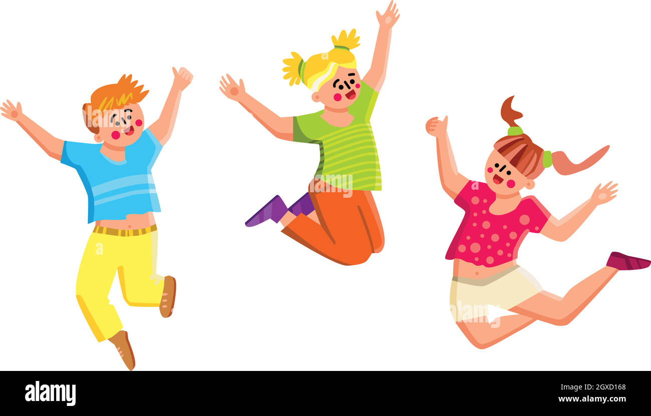 Smiling Kids Playing And Jumping Together Vector Stock Vector Image ...