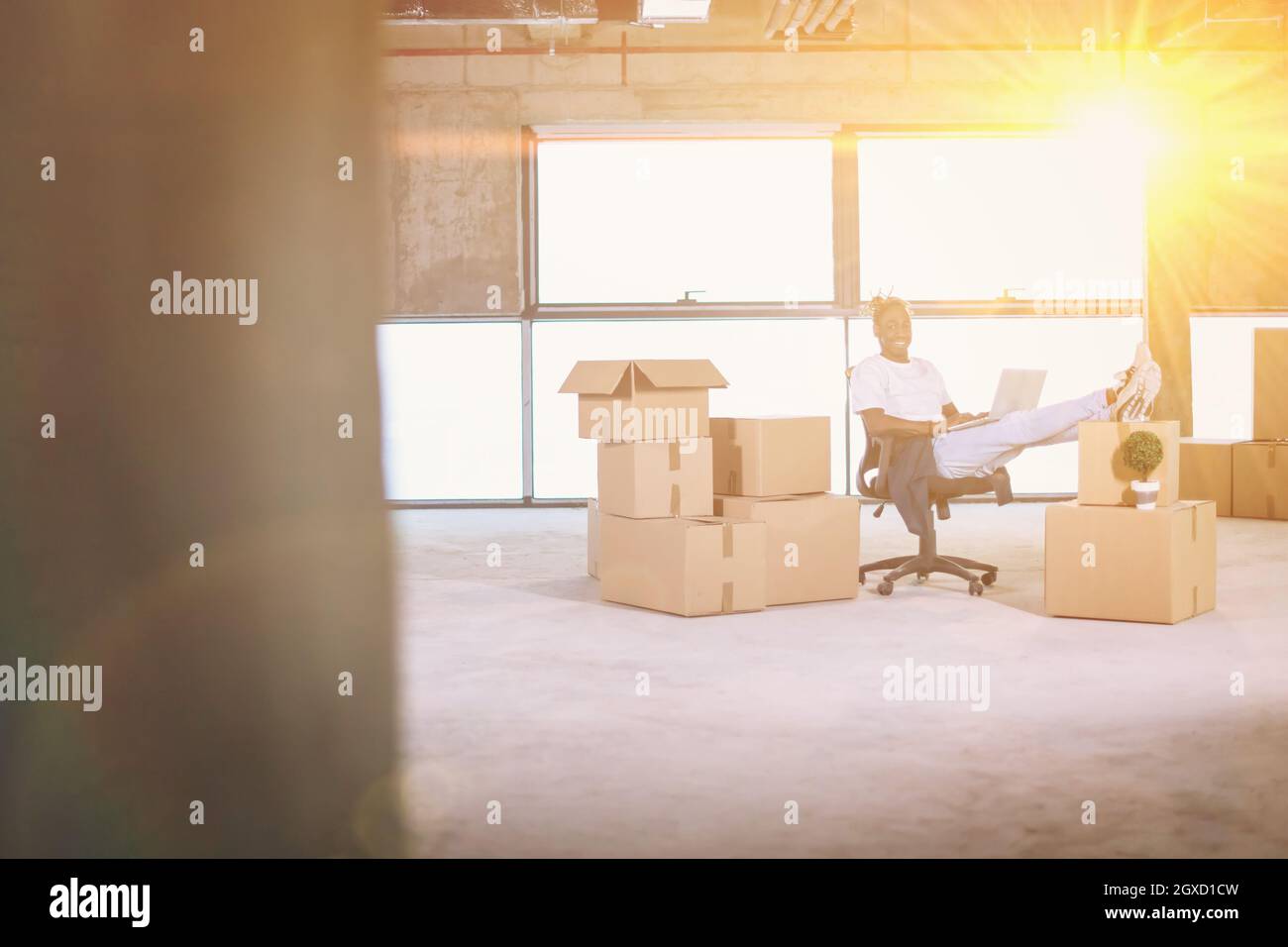 young african american casual businessman on construction site checking ...
