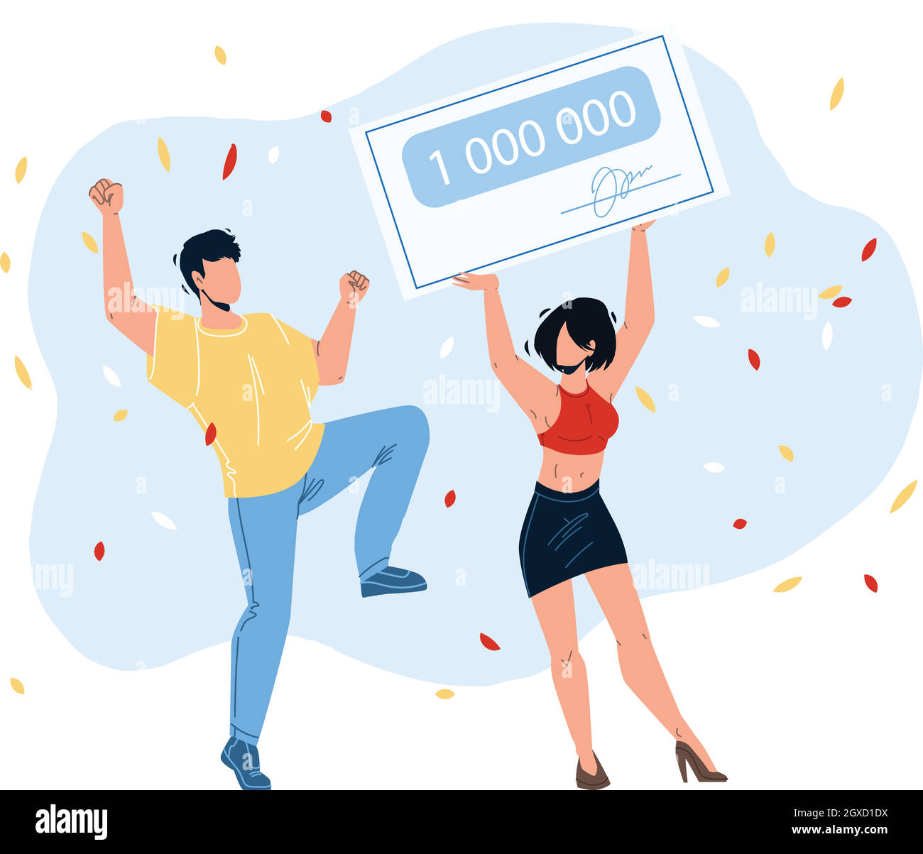 Jackpot Win Money Lucky Boy And Girl Couple Vector Stock Vector Image ...