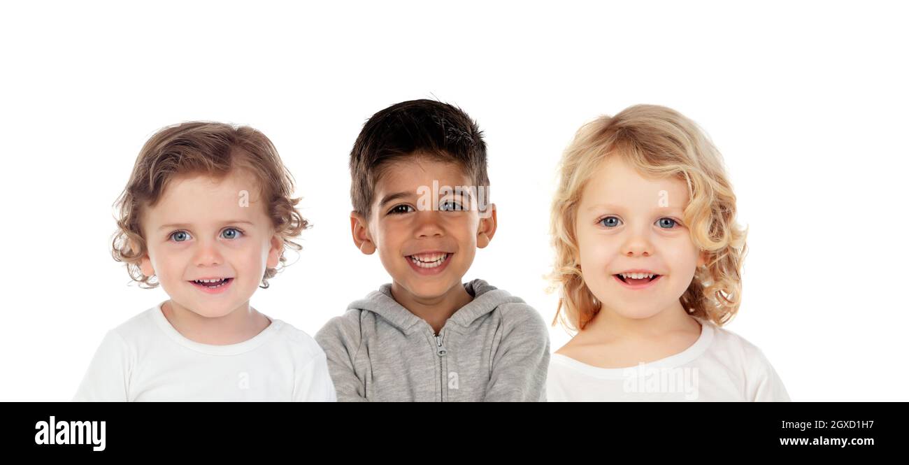 Three different children together isolated on a white background Stock ...