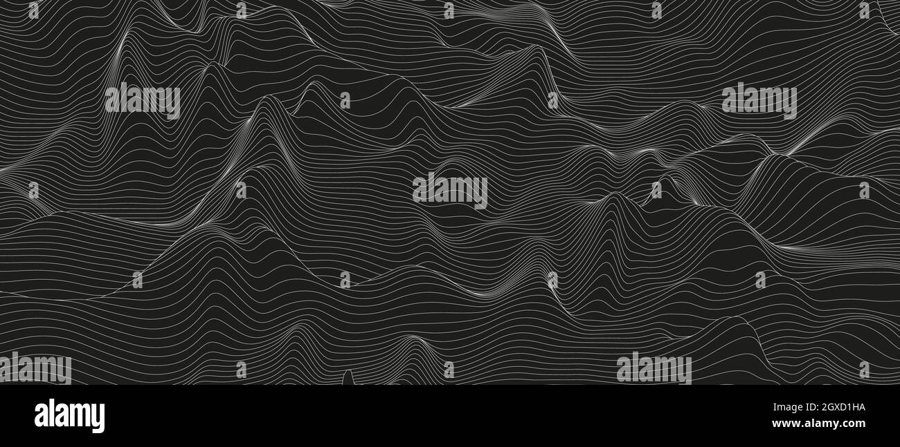 Abstract background with distorted line shapes on a black background ...