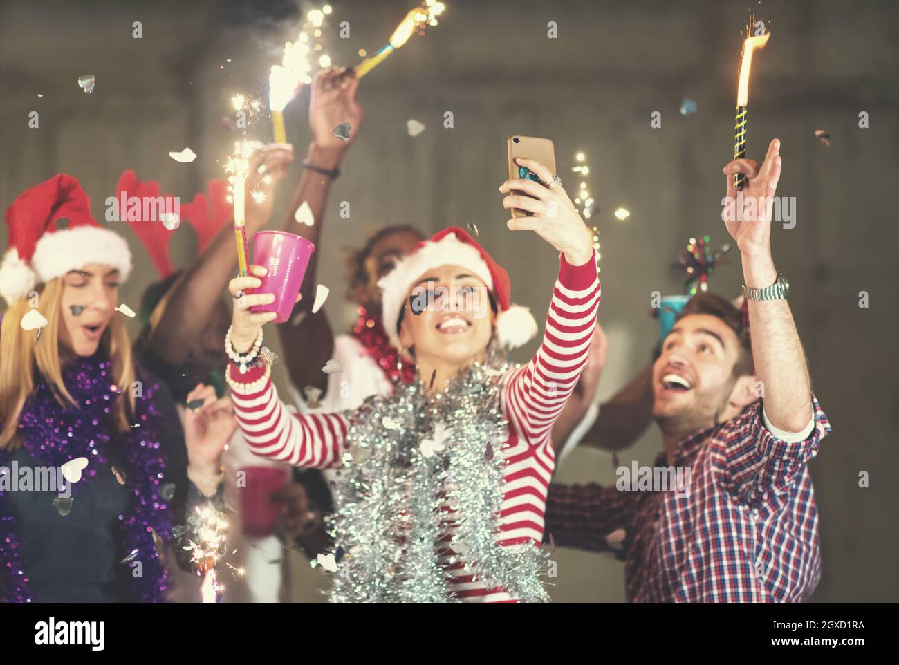 multiethnic group of young happy casual business people taking selfie ...