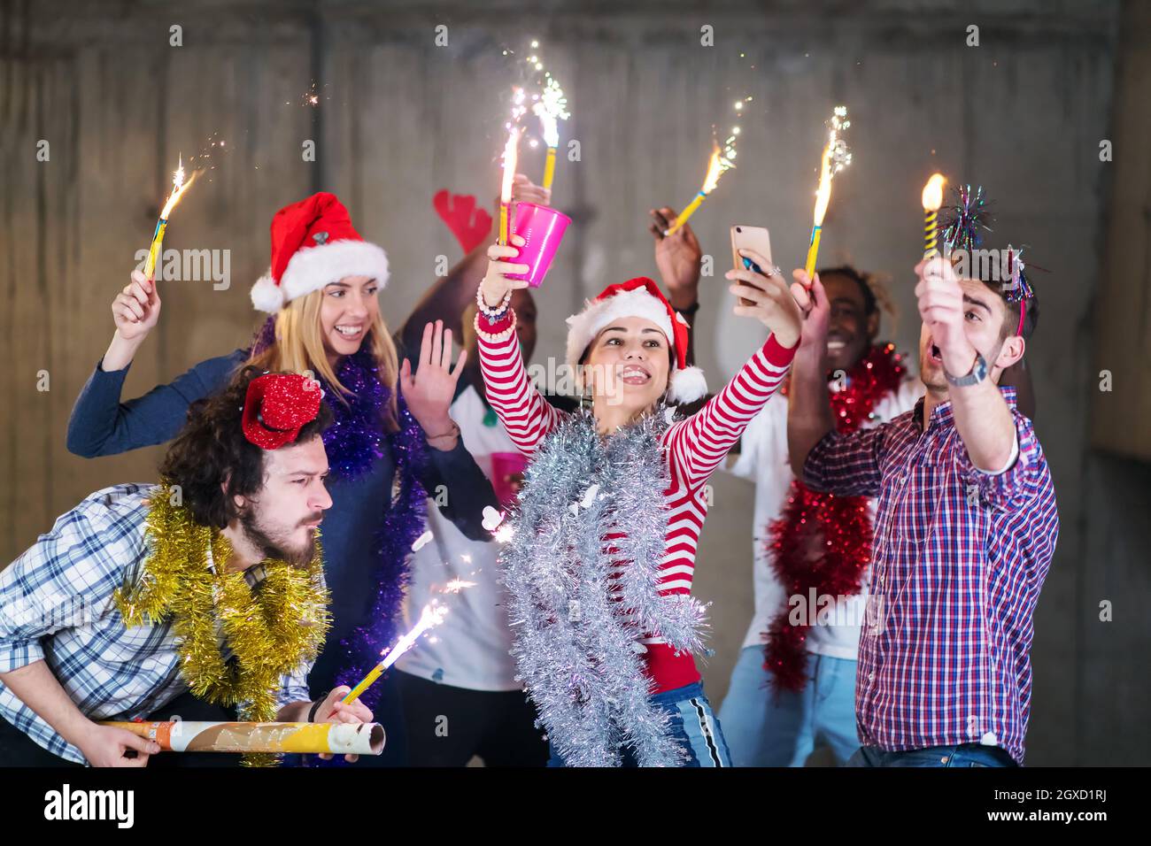 multiethnic group of young happy casual business people taking selfie ...