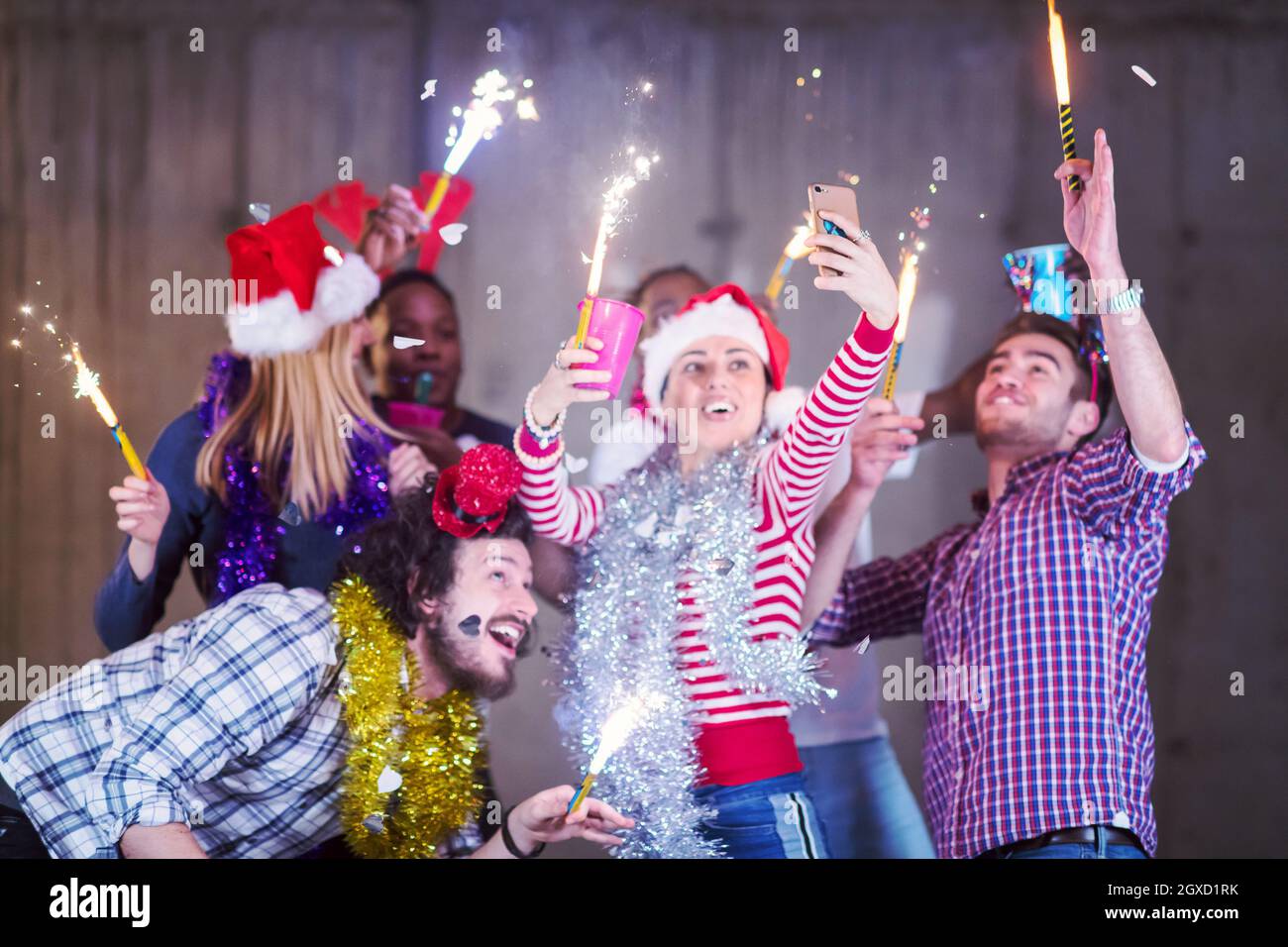 multiethnic group of young happy casual business people taking selfie ...