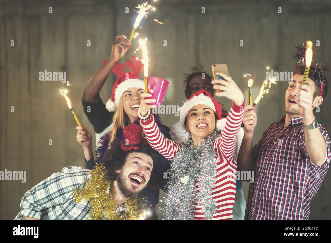 multiethnic group of young happy casual business people taking selfie ...