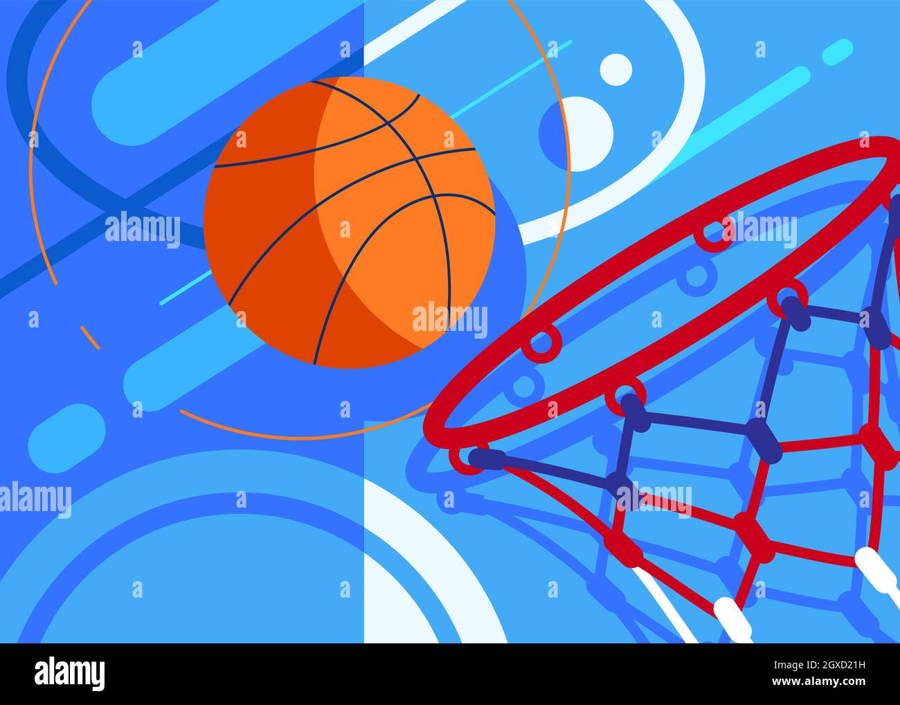 Basketball banner with ball and basket. Sport placard design in flat ...